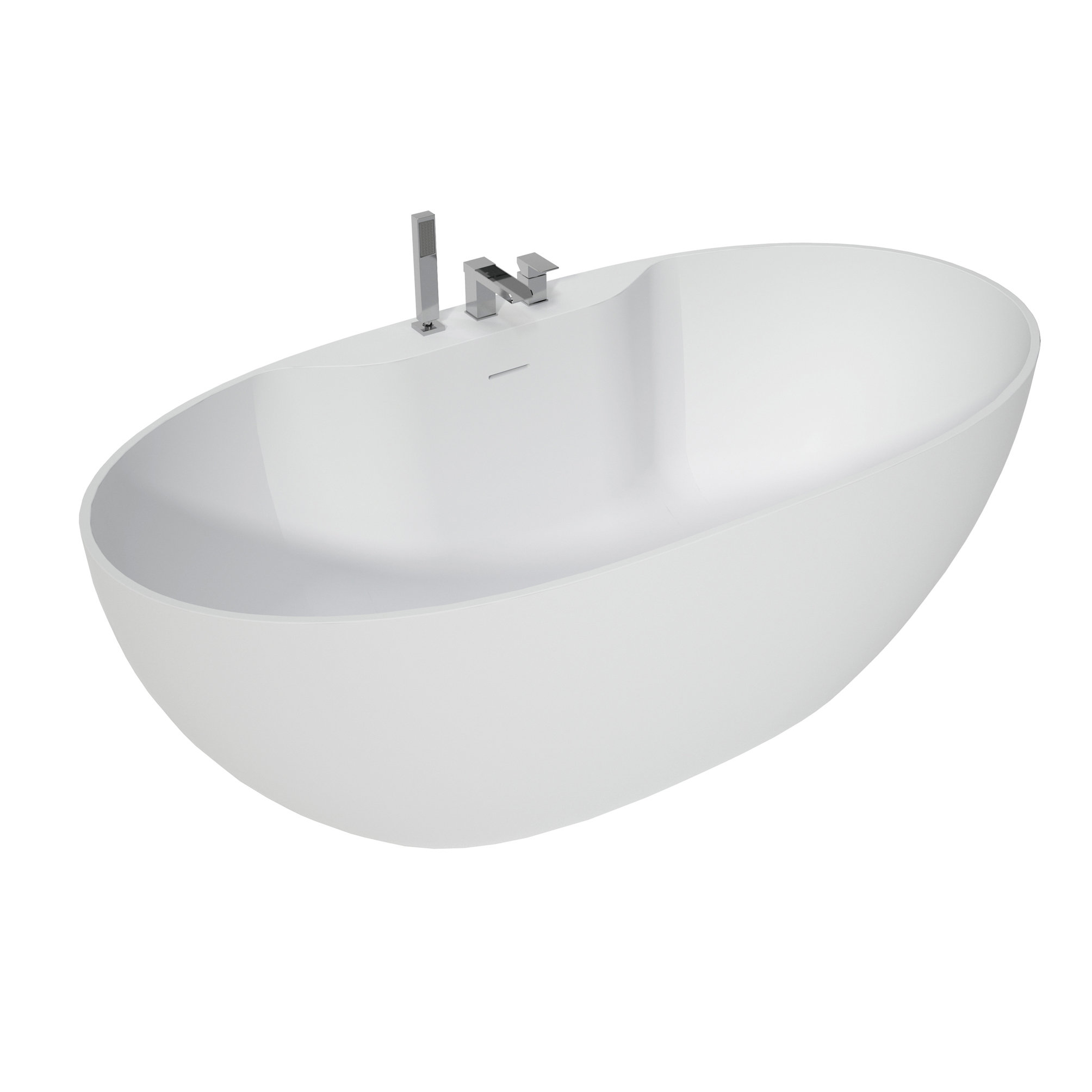 LUTINMUE 63" Premium Solid Surface Deep Soaking Bathtub With Three ...