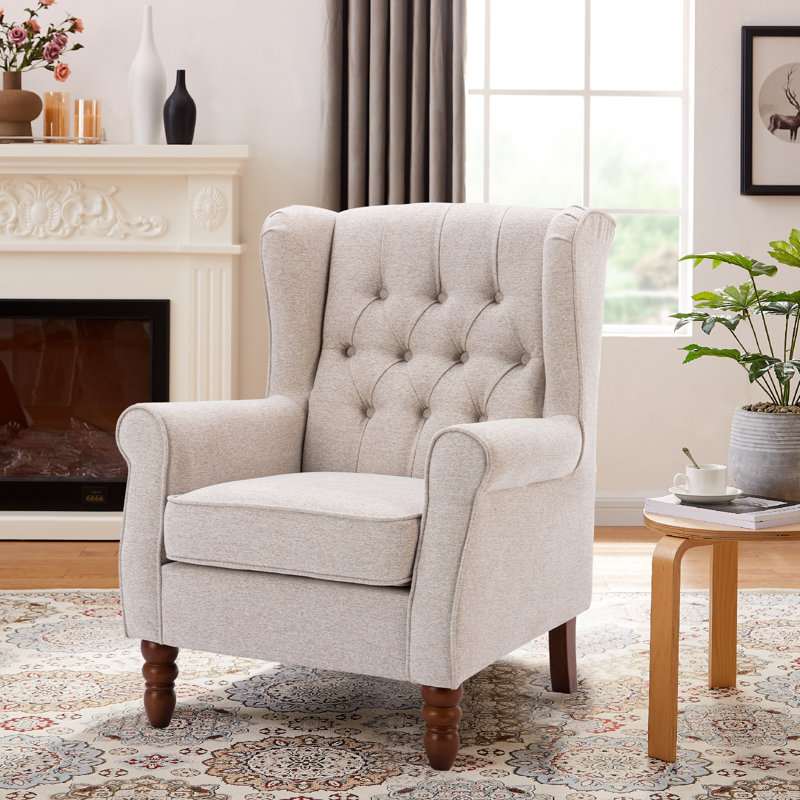 Mercer41 Button-Tufted Small Wingback Accent Chair with Rolled Arm and ...