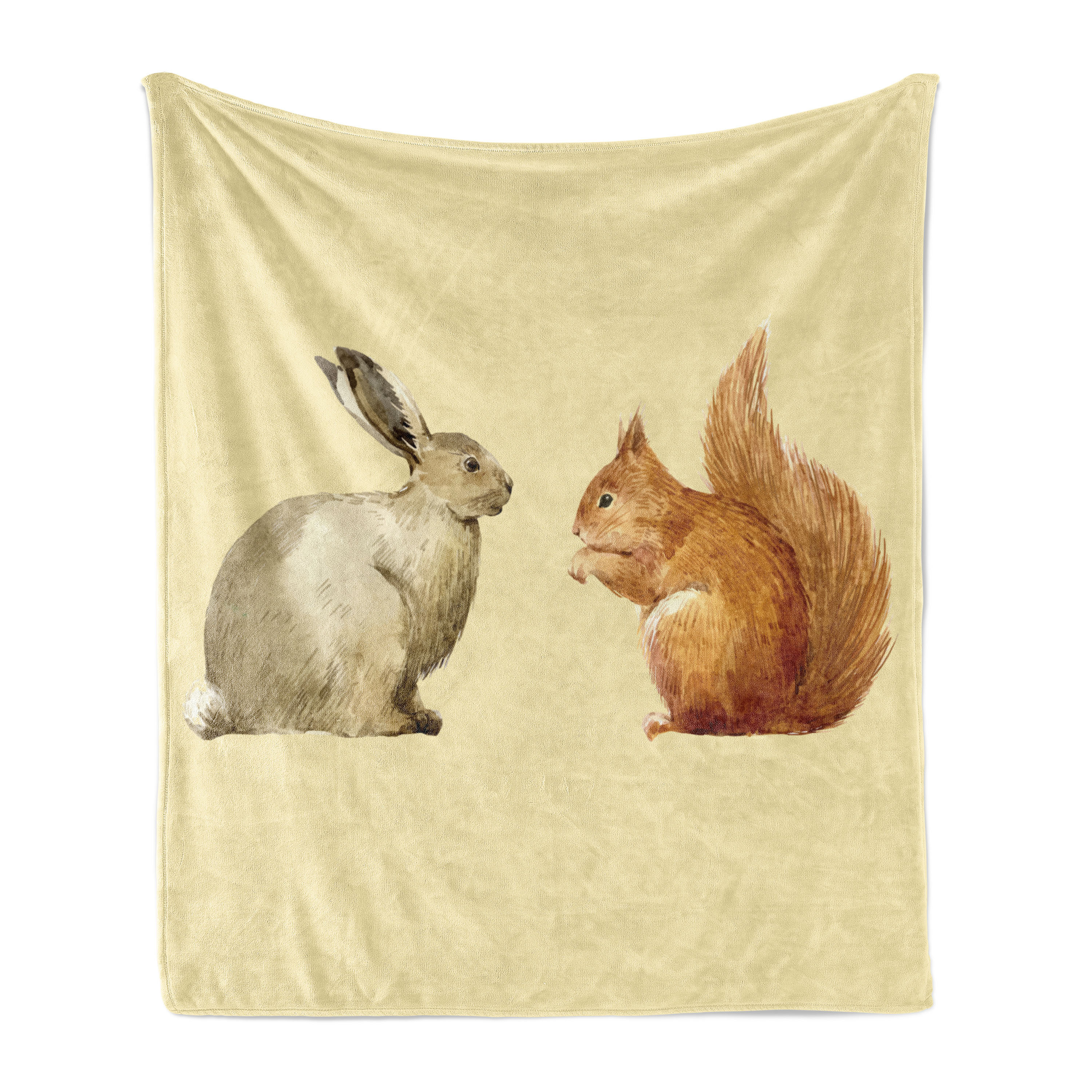 Ambesonne Squirrel Fleece Throw Blanket Rabbit Animal Friends Art Beige ...