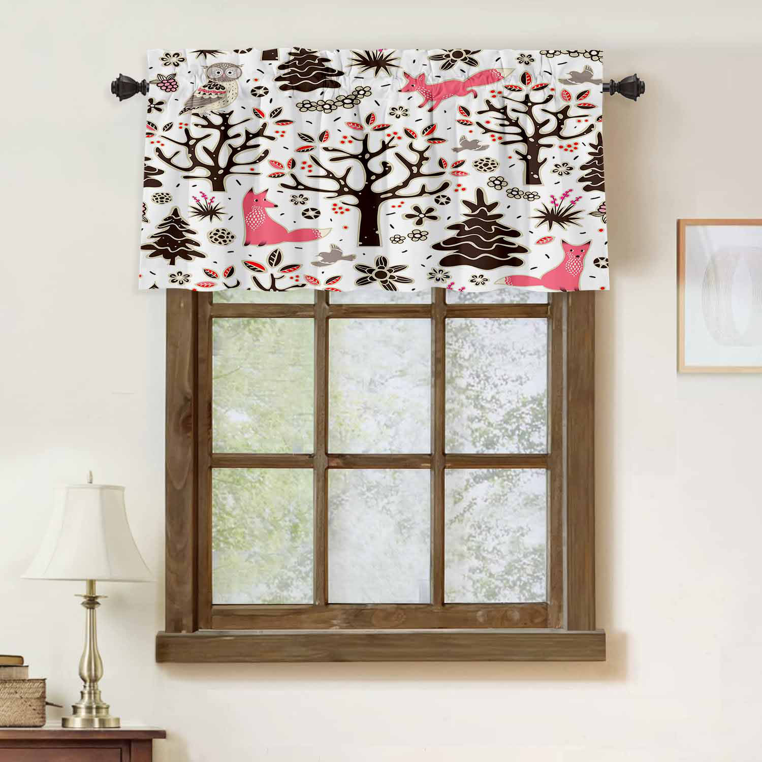 East Urban Home Clear 52"W Seamless with Owl Squirrel Birds Trees ...