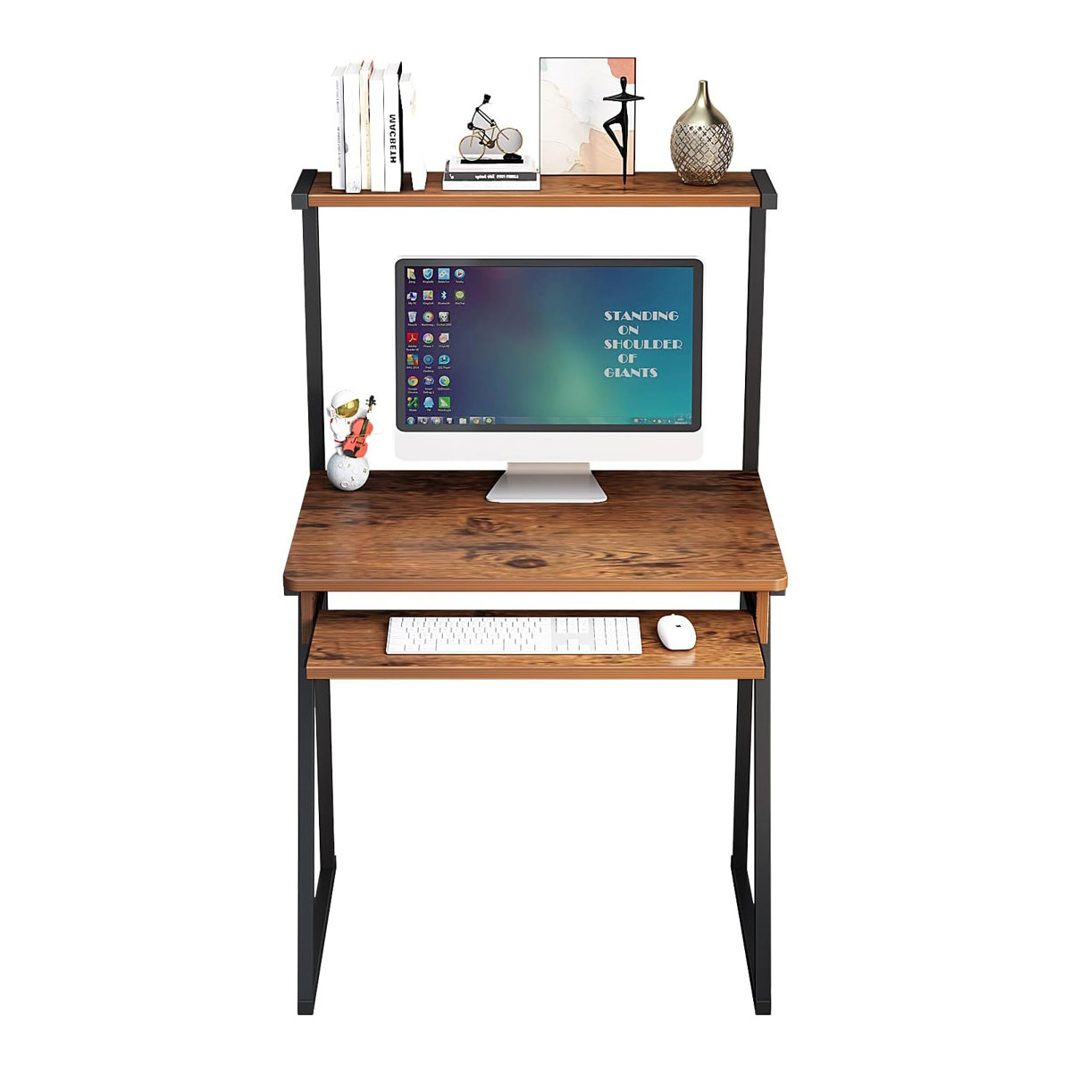 Hokku Designs 2-Tier Computer Desk with Keyboard Tray for Small Spaces ...