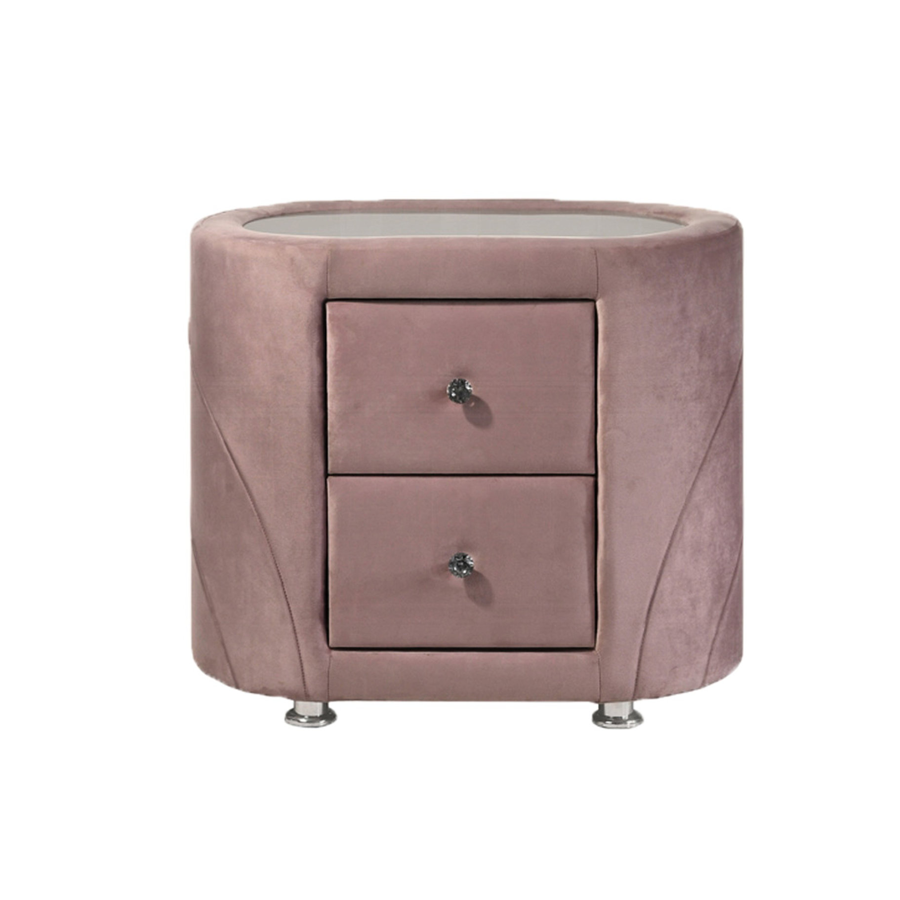 Everly Quinn 2 Drawer Pink Velvet Nightstand With Finish Legs - Sand ...