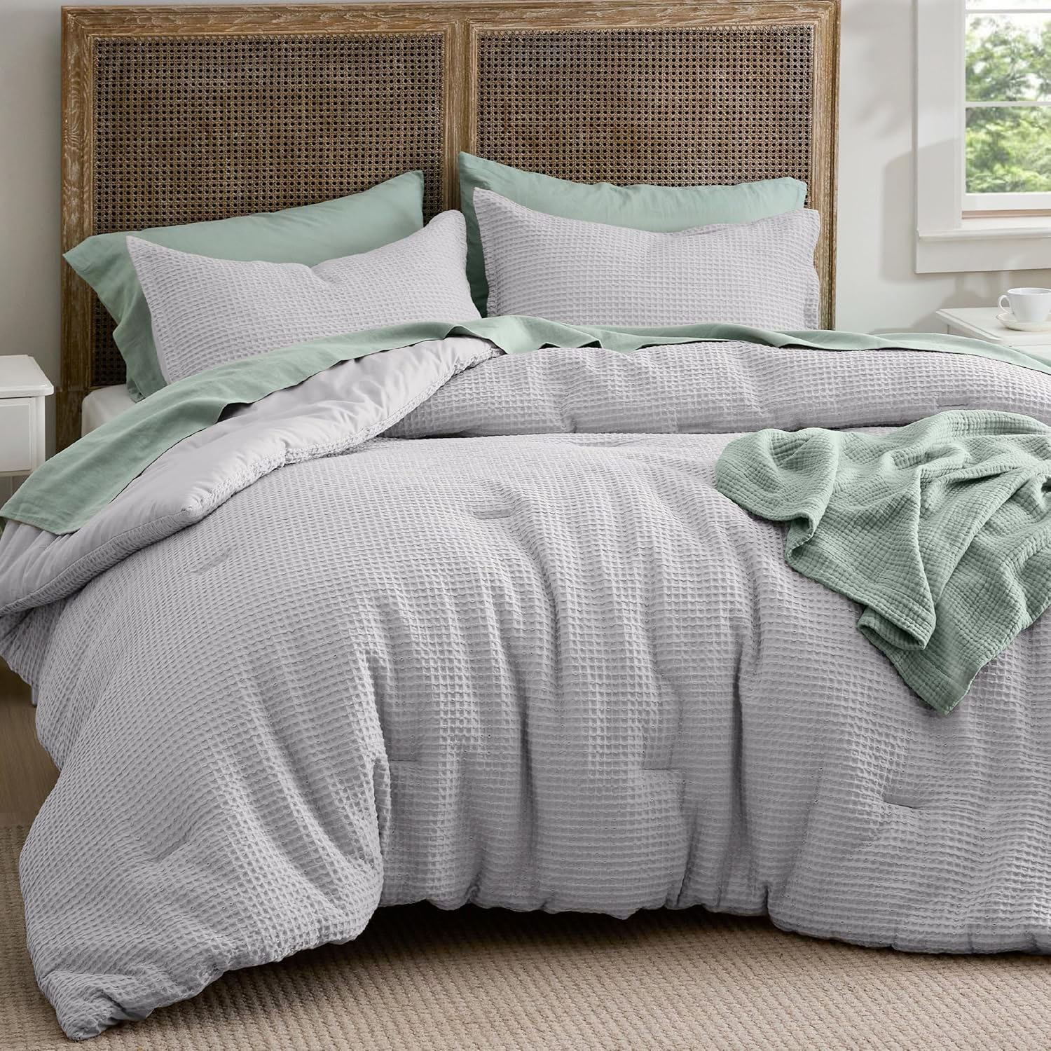 ABESNA Comforter Set ,Soft Cotton Bedding, Waffle Weave Bed Set, 3 ...