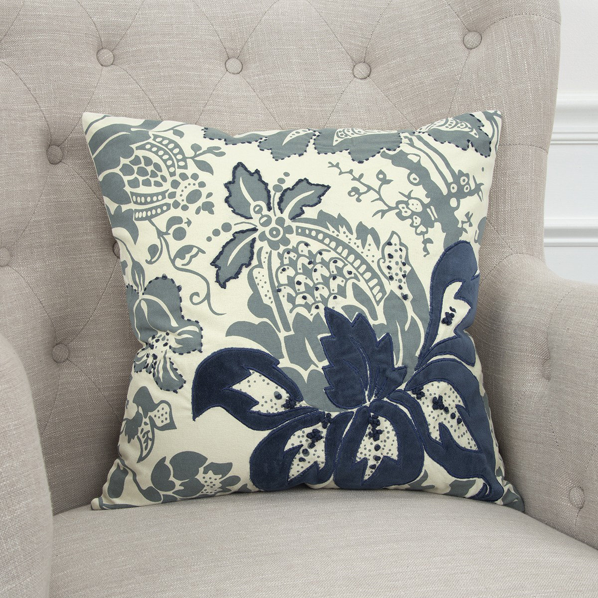 HomeRoots Blue Ivory Flower Pod Down Filled Throw Pillow | Wayfair