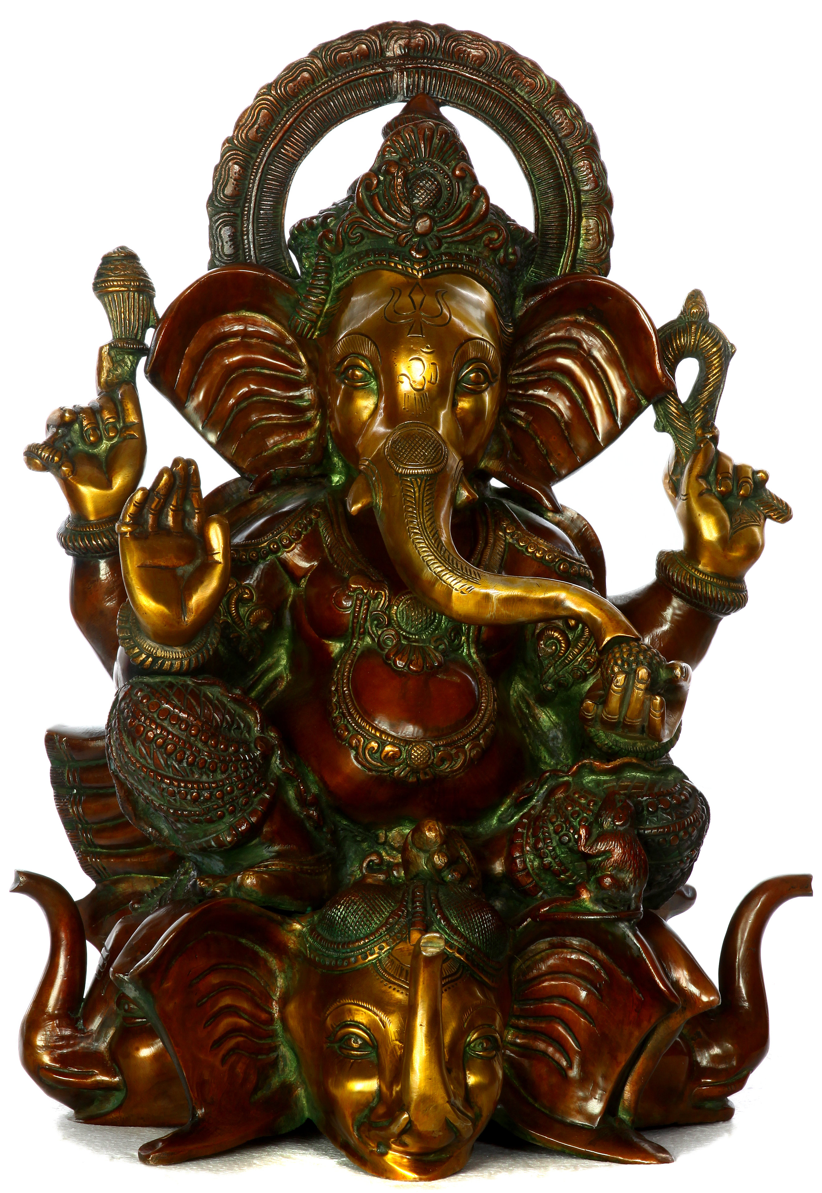 Exotic India Lord Ganesha assis sur un éléphant à trois têtes - Wayfair ...