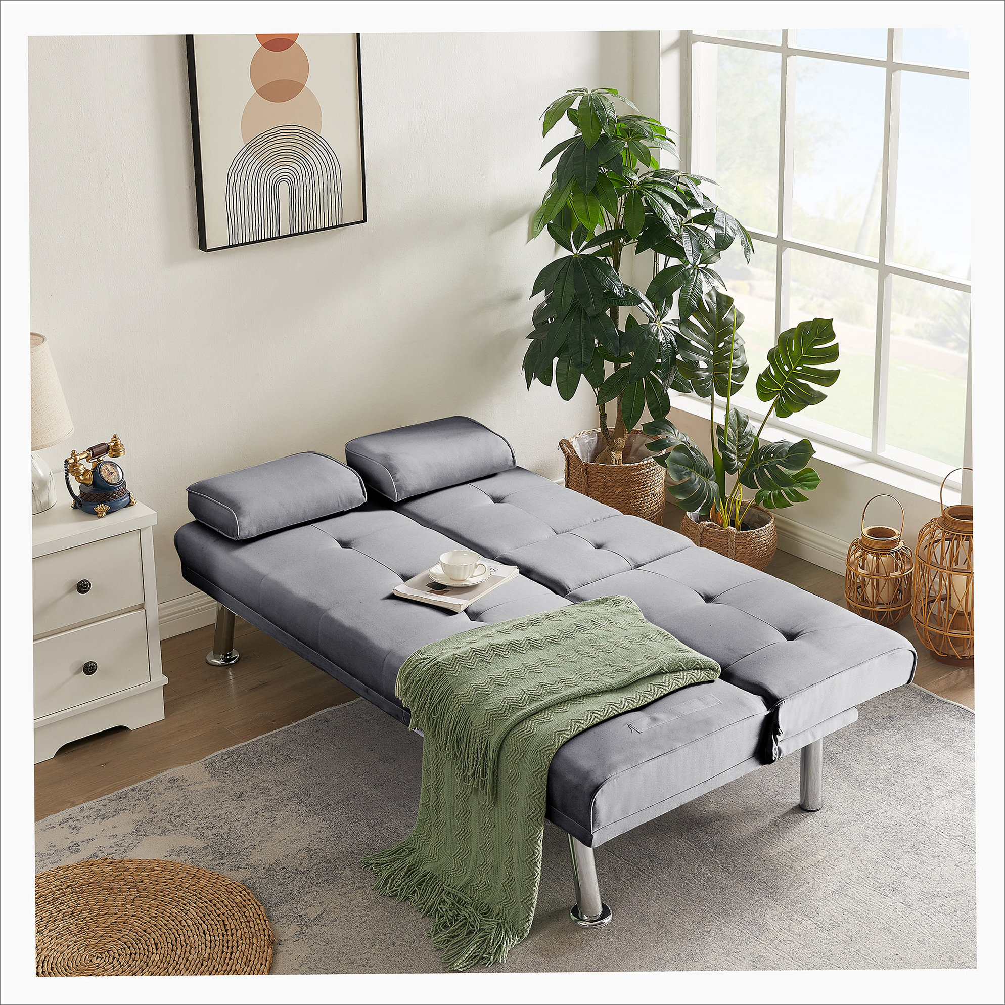 Ebern Designs Upholstered Convertible Folding Futon Sofa Bed For ...