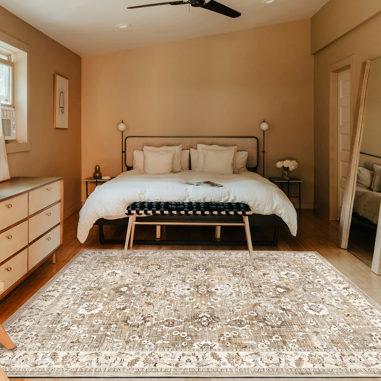 Bungalow Rose Flannel Vintage Floral Large Size Low Pile Area Rug ...