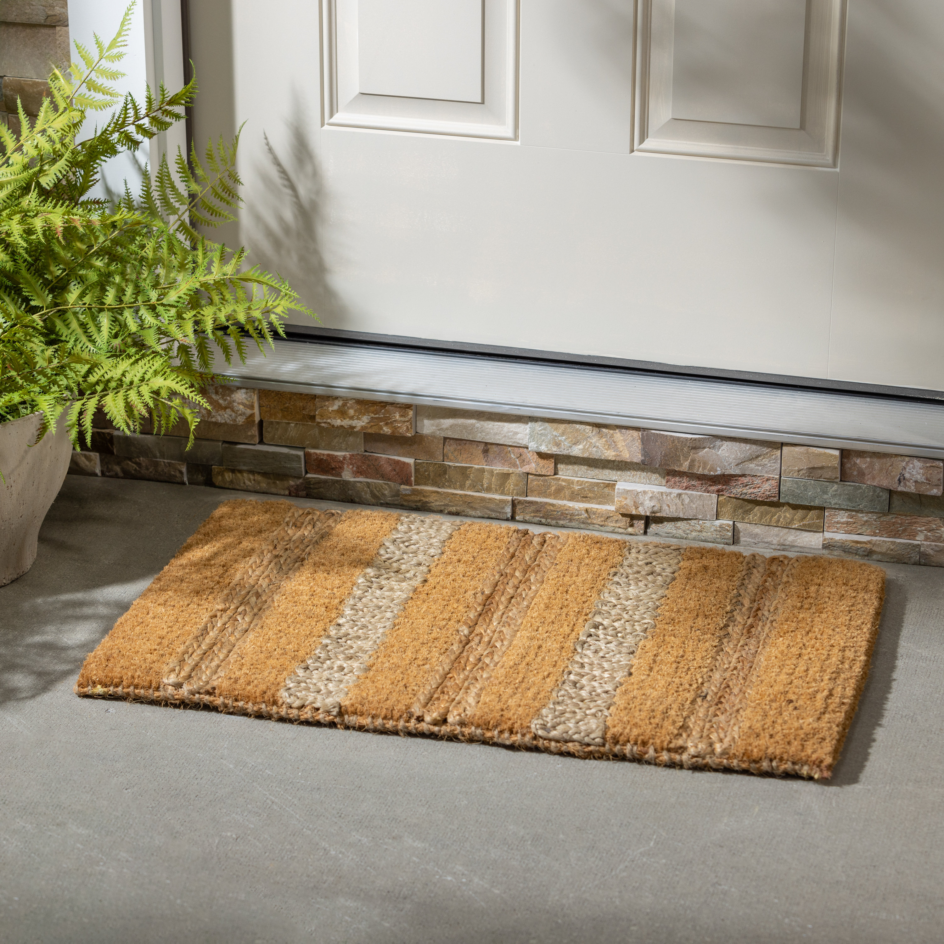 Beachcrest Home™ Jute Braid and Woven Stripes Coir Mat, 28"Lx16"H | Wayfair