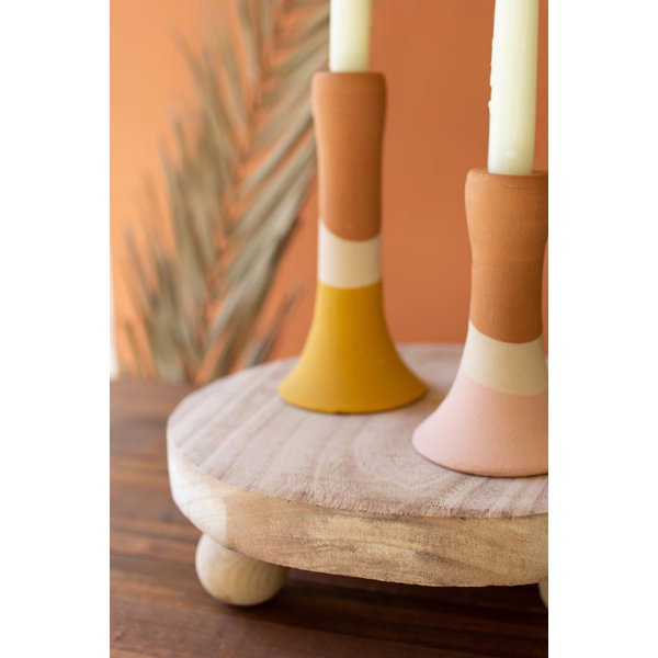 Latitude Run® Set Of 2 Round Wooden Risers With Ball Feet | Wayfair