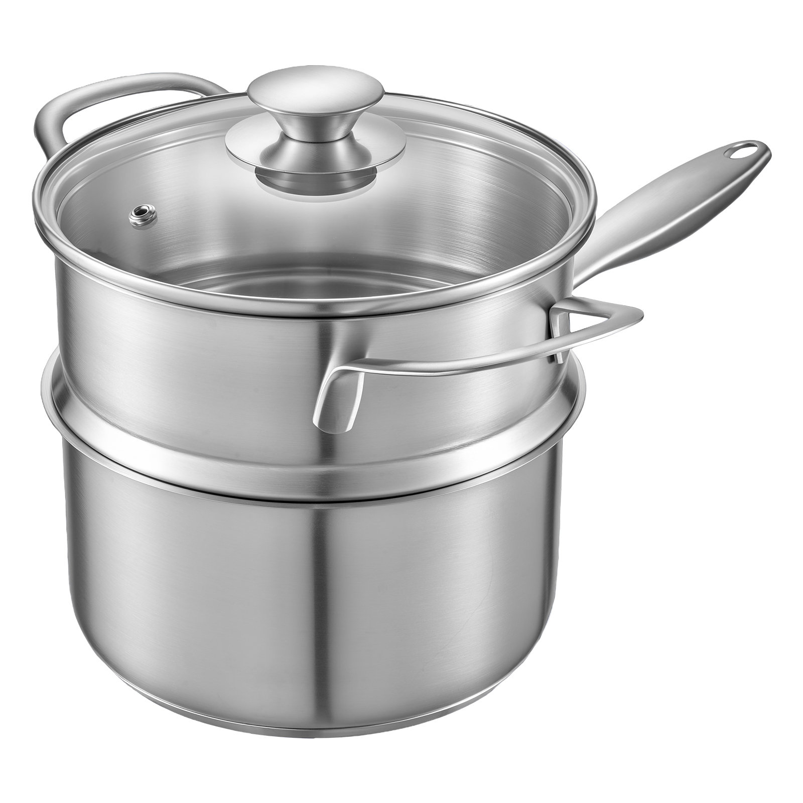 VEVOR Saucepan with Steamer Stainless Steel Saucepan with Glass Lid ...