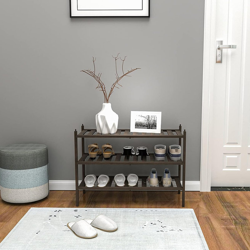 Latitude Run® Bamboo 3-Tier Shoe Rack Stackable Shoe Shelf Storage ...