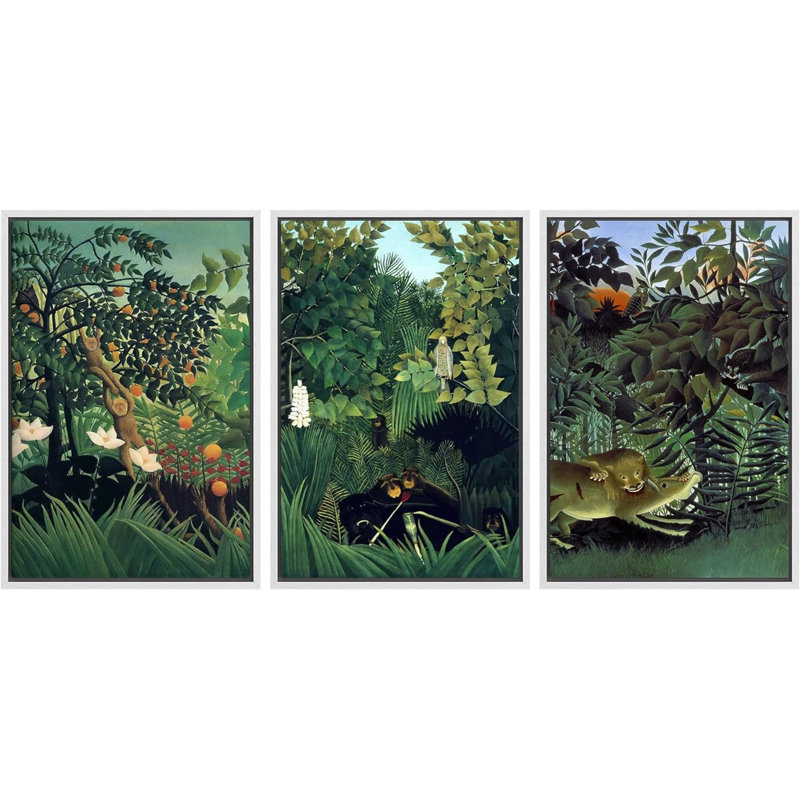 IDEA4WALL Jungle Rain Forest Animals Living Framed Canvas 3 Pieces ...