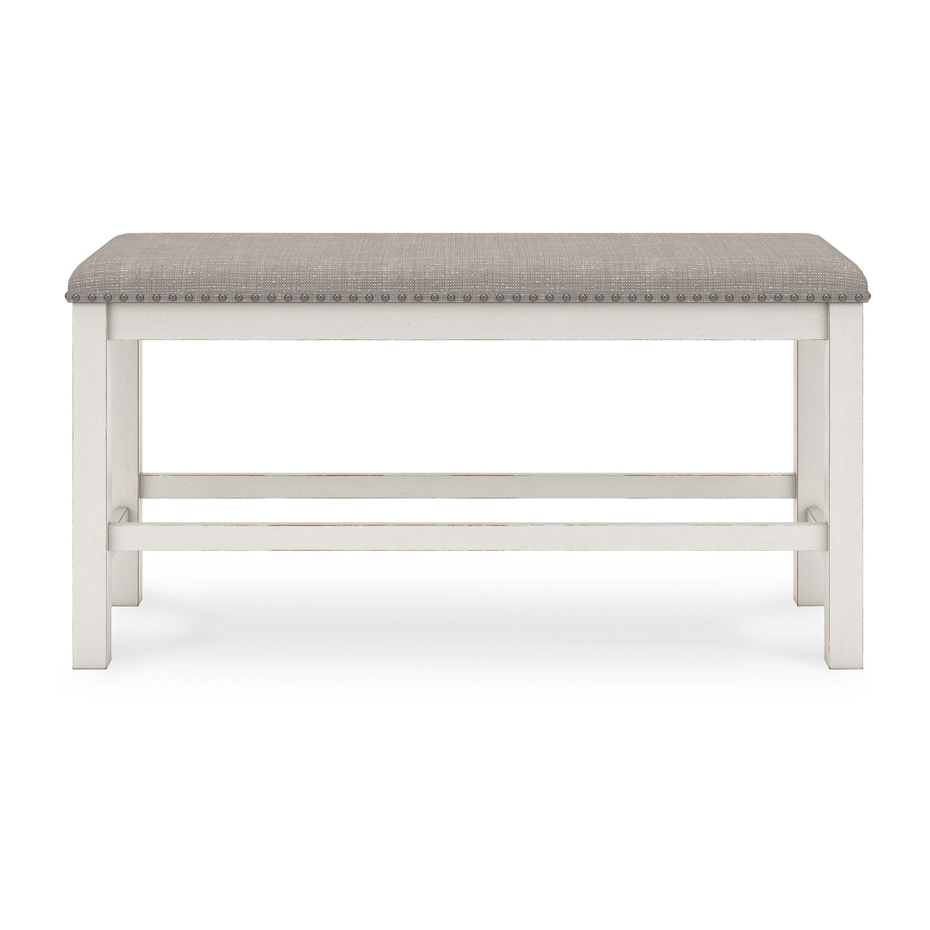 Benjara Lea Counter Height Dining Bench, Classic White Wood, Gray ...