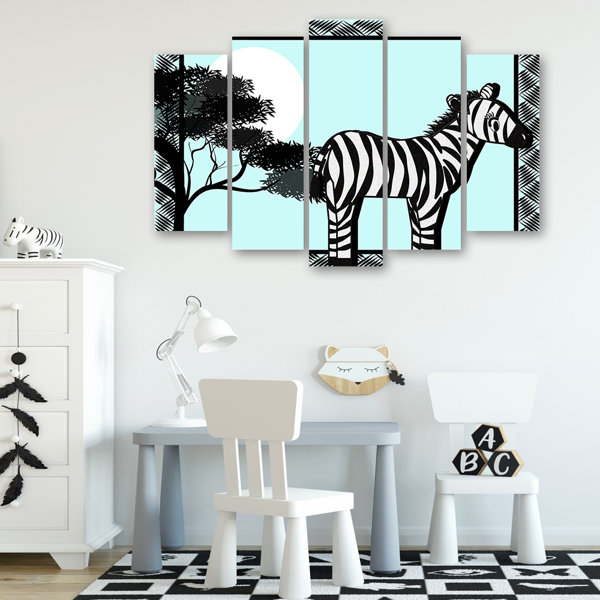 Latitude Vive Zebra Safari Blue - 5 Piece Wrapped Canvas Print ...