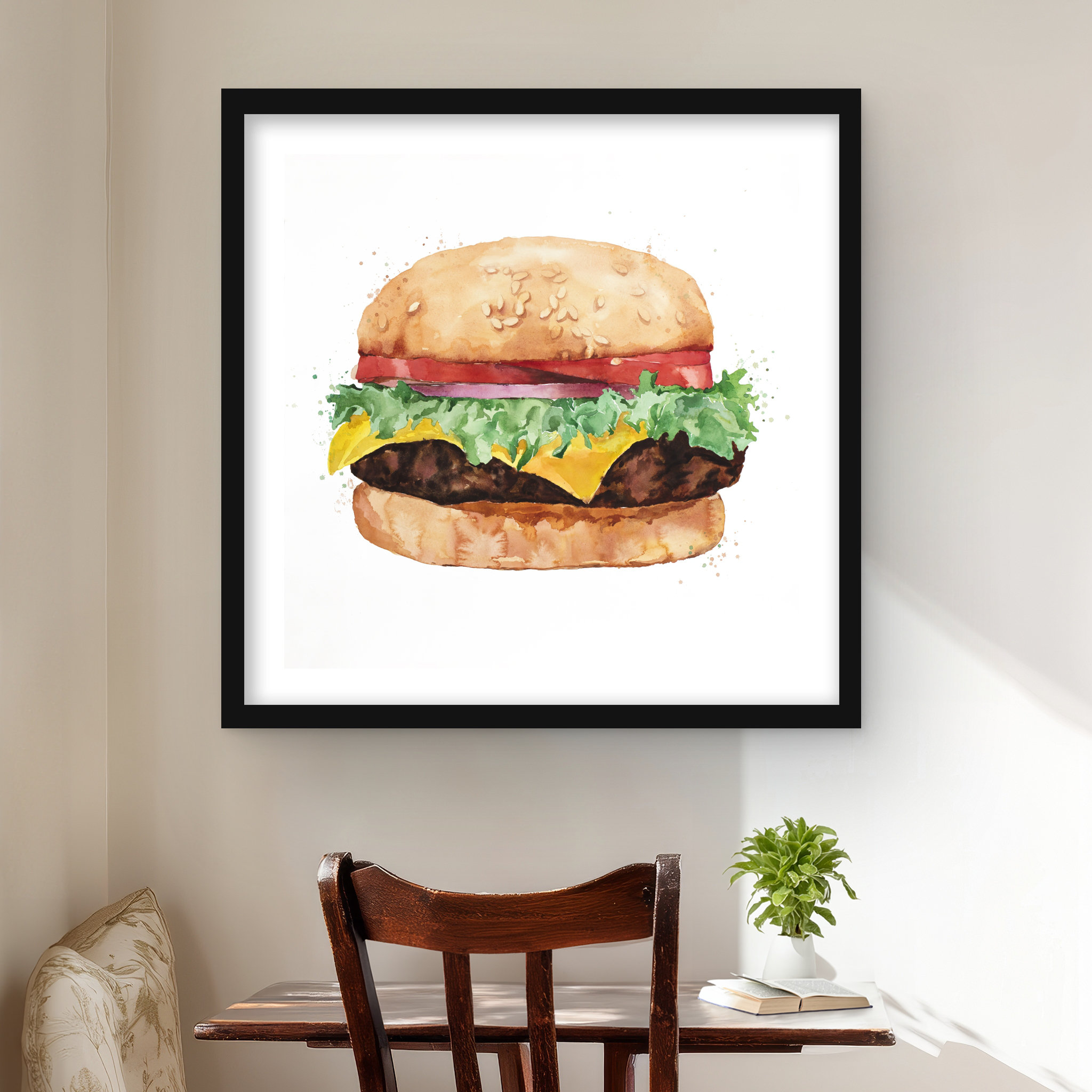Lark Manor™ Watercolor All Dressed Cheeseburger Print - Beige Food Art ...