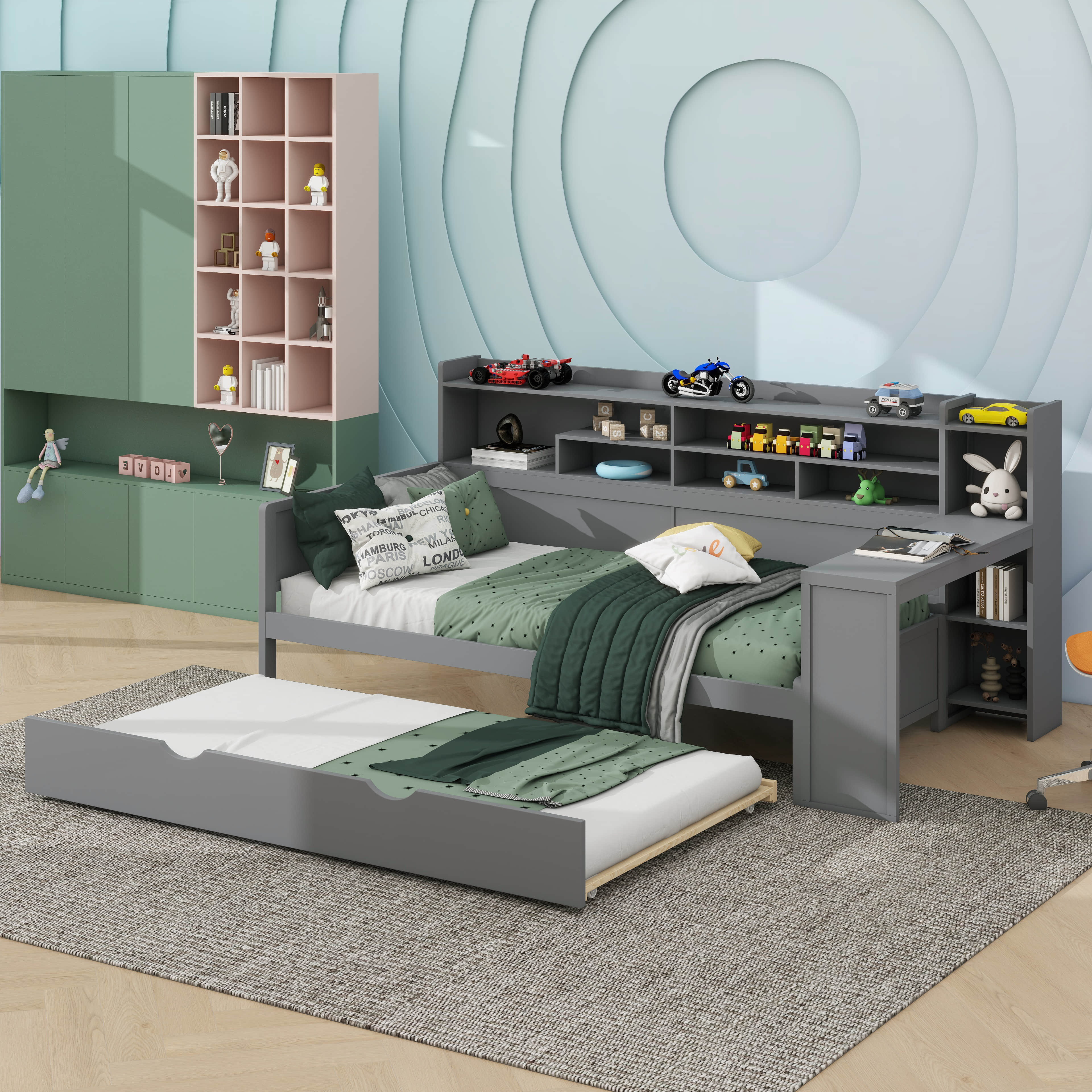 Latitude Run® Wooden Daybed With Integrated Storage Shelving, Bed ...