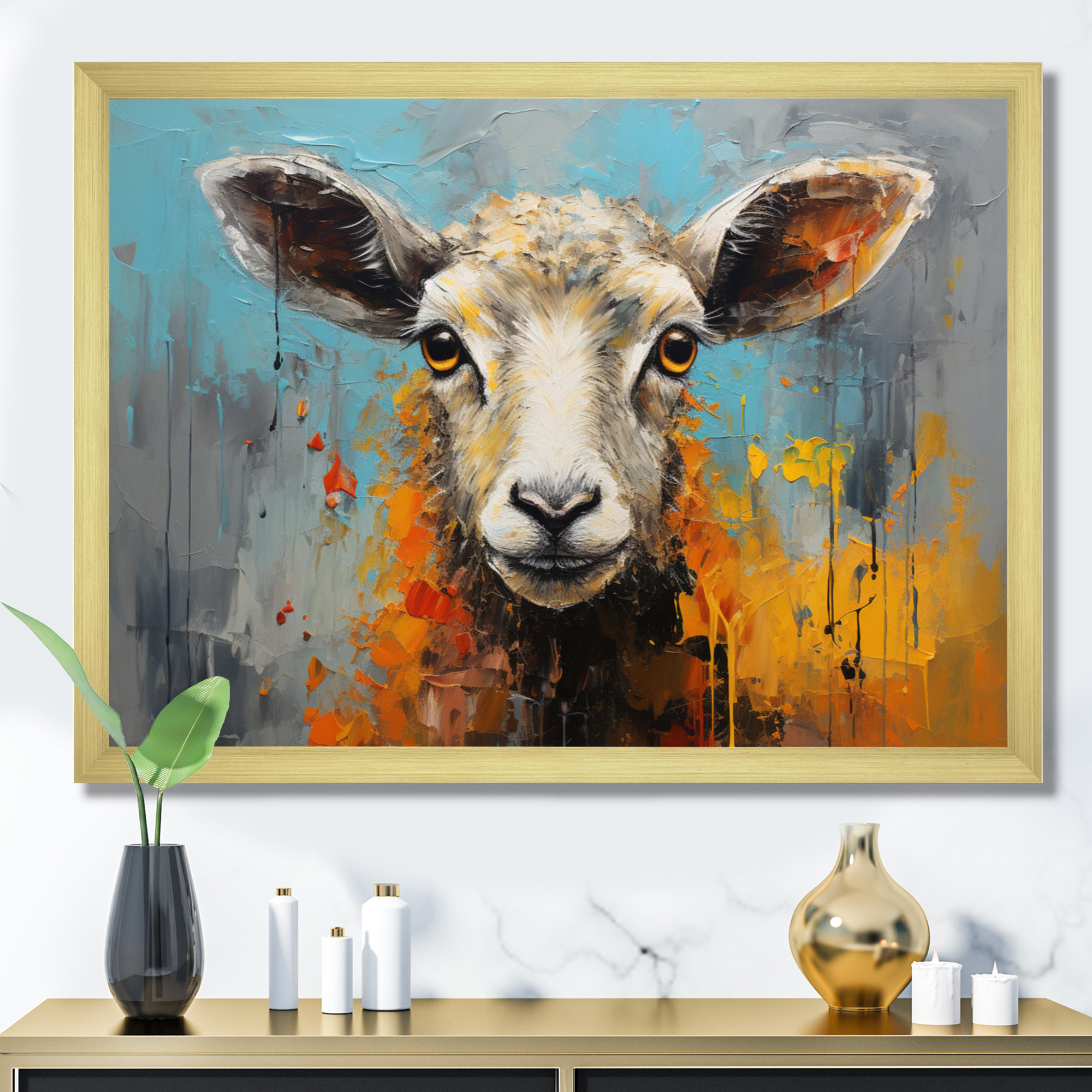 August Grove® Teal Palette Knife Sheep - Print on Canvas | Wayfair