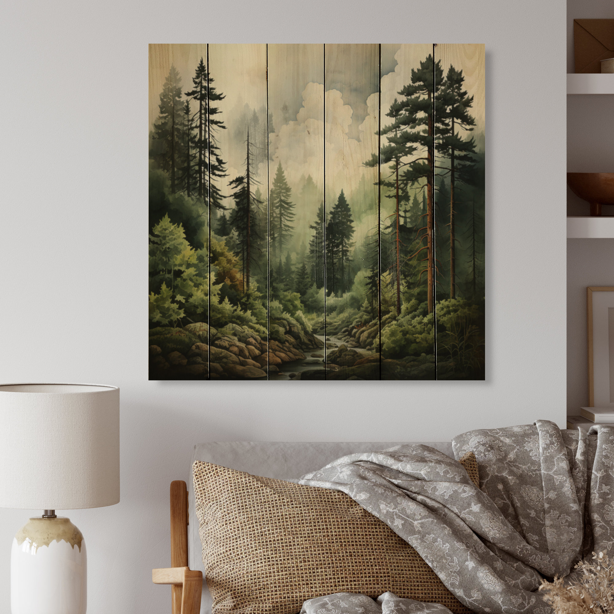 Millwood Pines Bricyn Pine Tree Forest On Wood Print | Wayfair