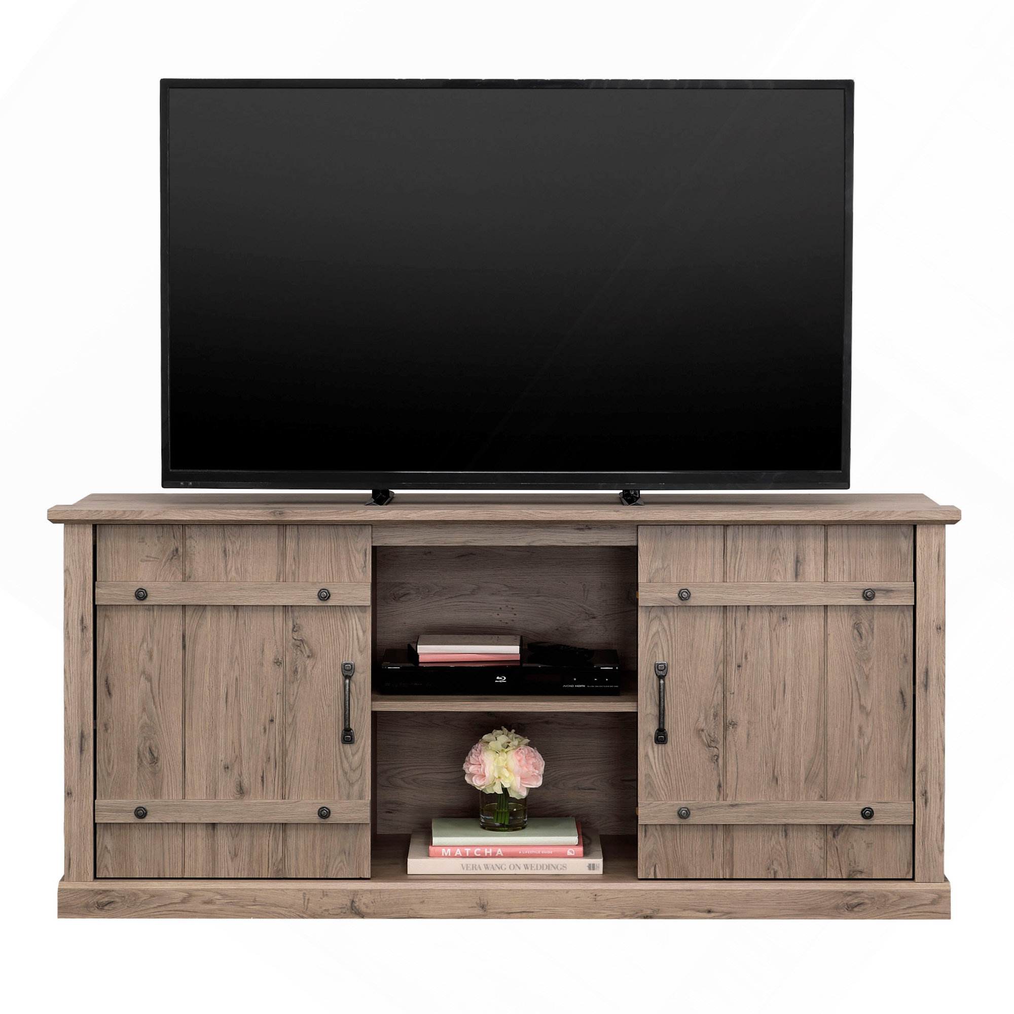 Ophelia & Co. Rustic Light Oak TV Stand With Hidden Storage And ...