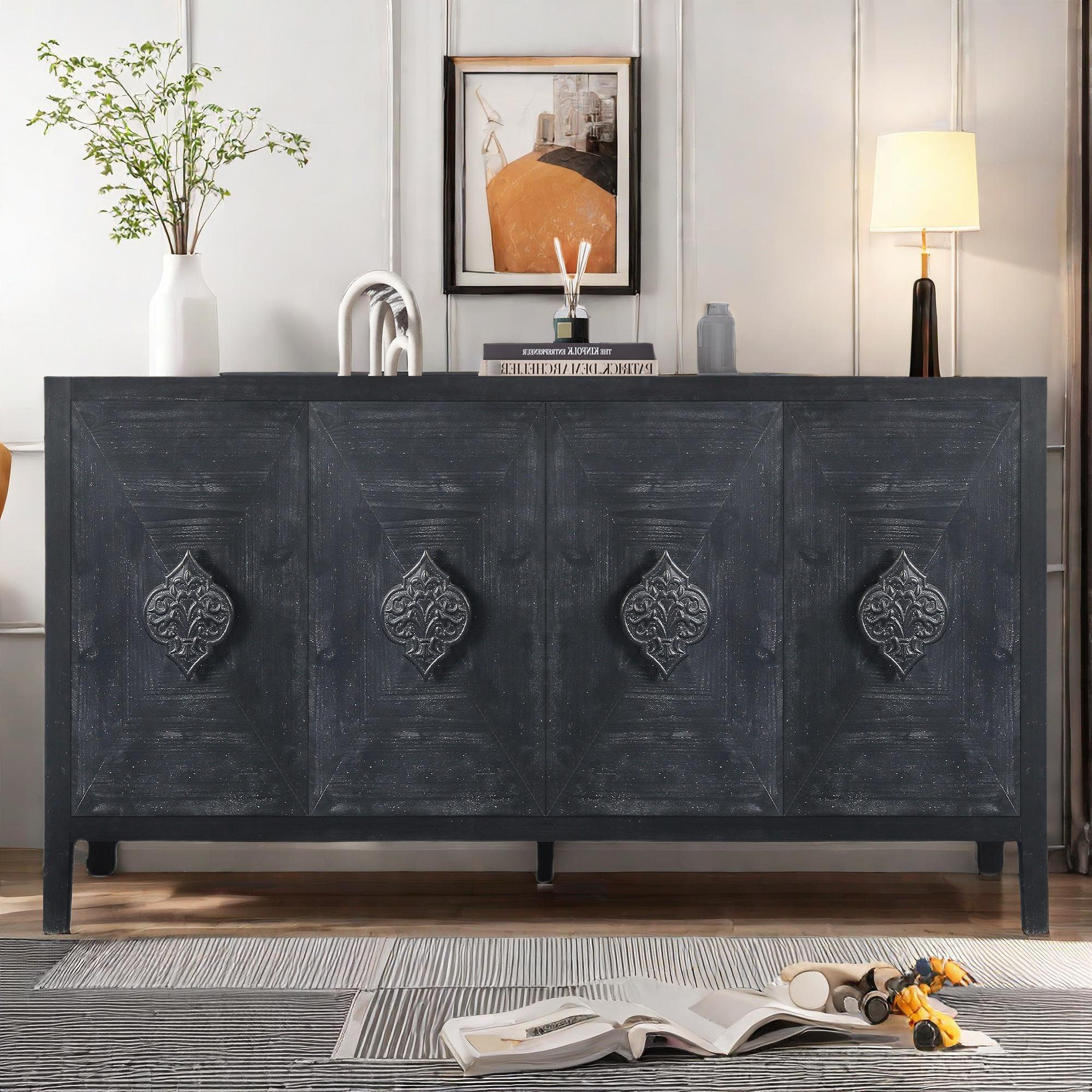 August Grove® Dashana Elegant 4-door Sideboard with Carved Flower ...