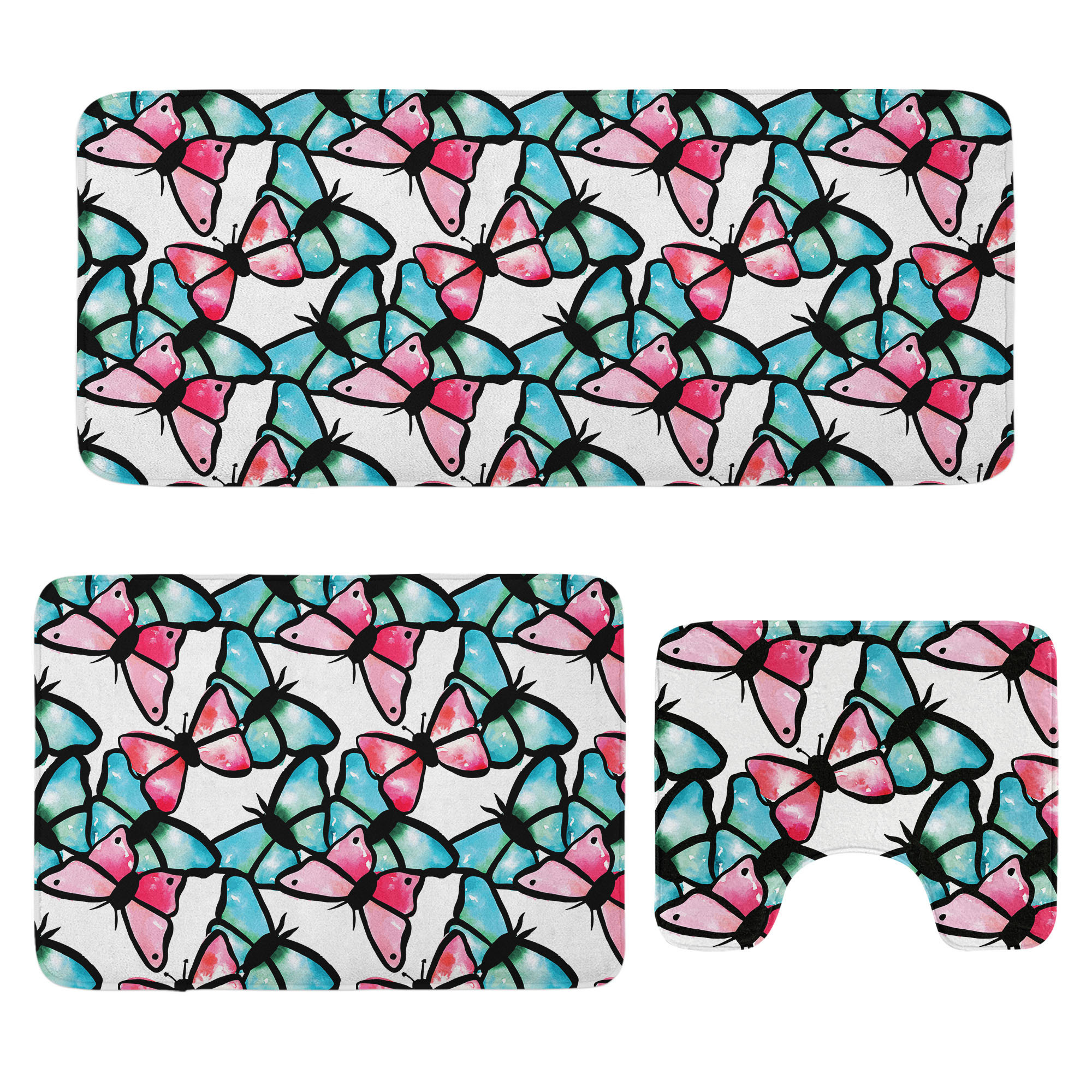 Astoria Grand Teal Bathroom Rug Set 3 Pieces U-Shape & Rectangle Mats ...