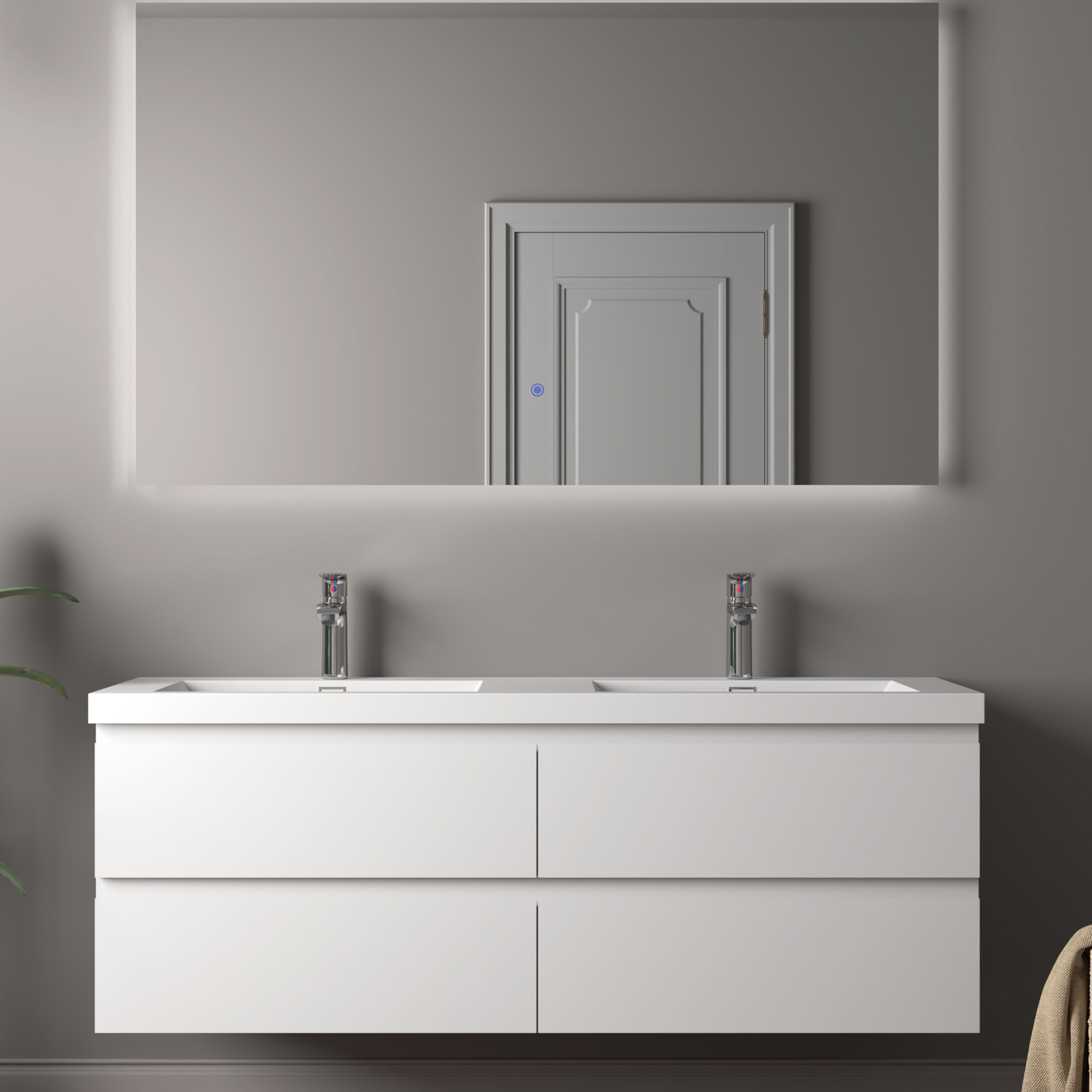 Ebern Designs 48" Double HG.White Bathroom Vanity Wall-mounted Floating ...