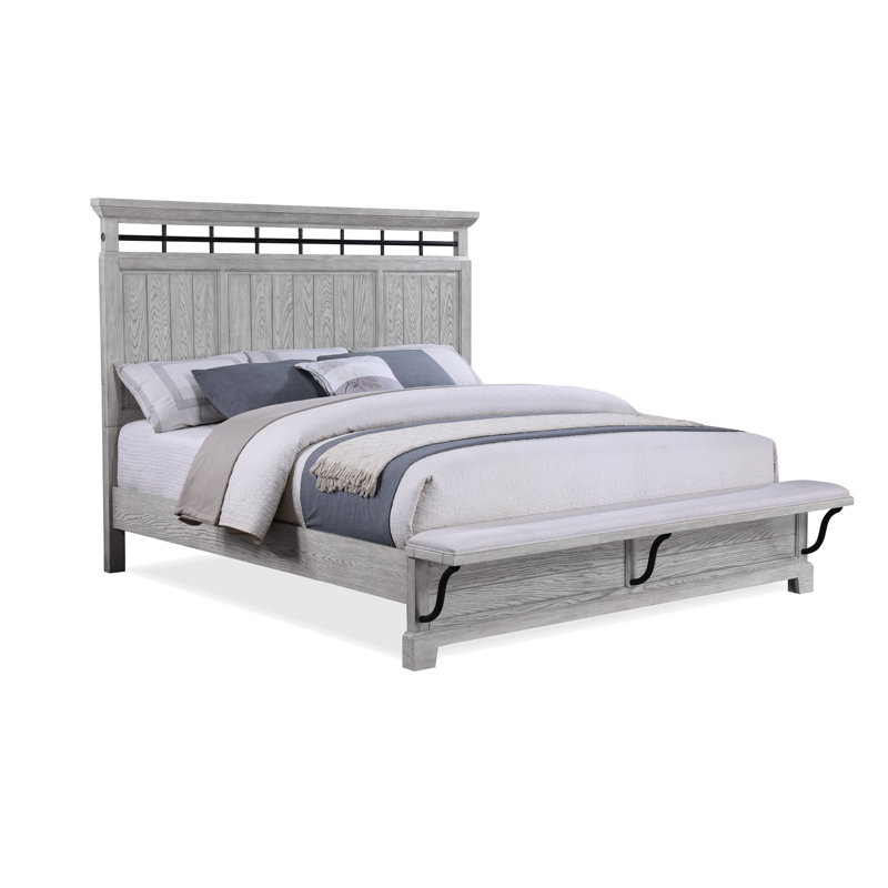 Rosalind Wheeler Beckett Rustic Gray King Footboard Bench Panel Bed ...
