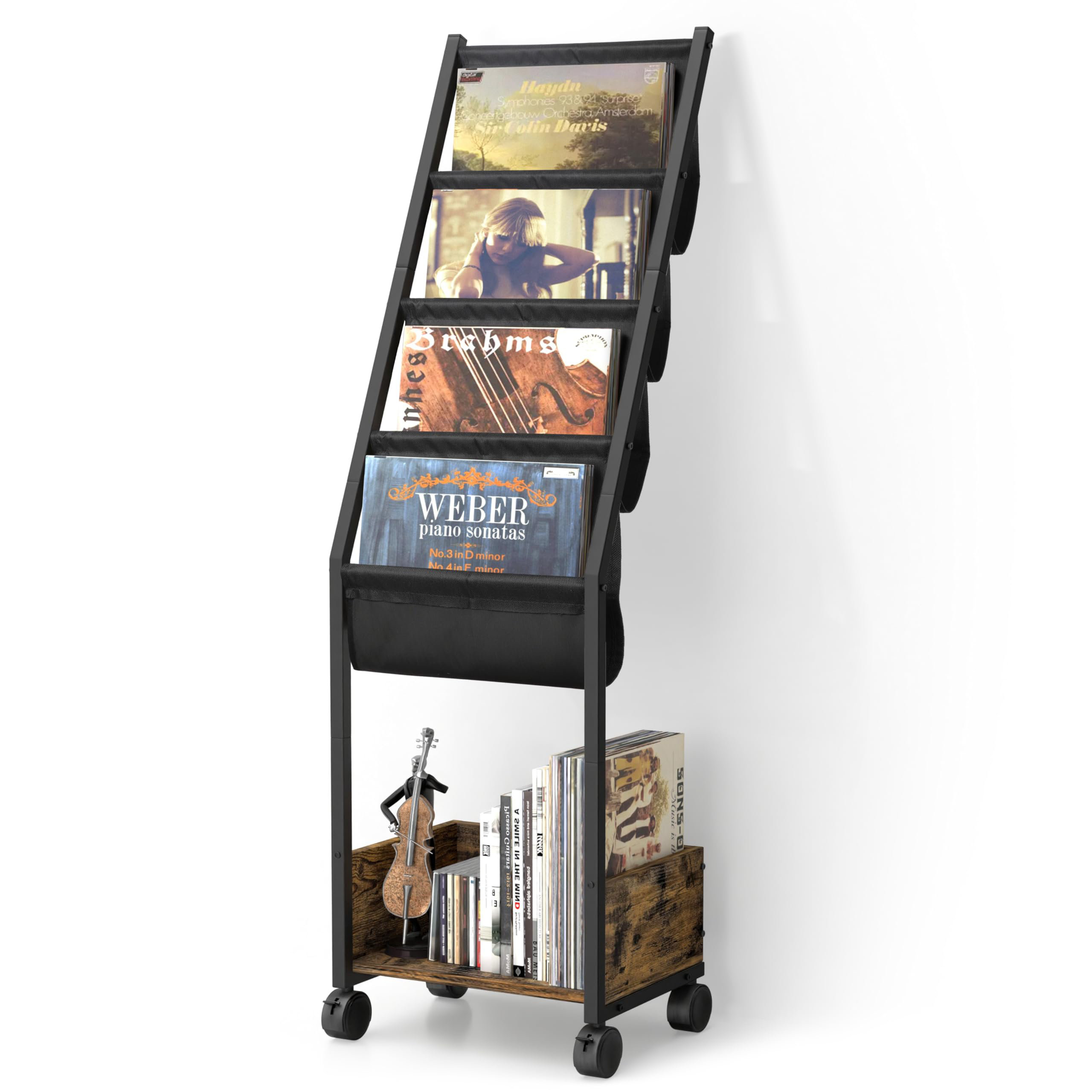 17 Stories Rolling Vinyl Record Storage Rack With 4-Tier Oxford Fabric ...