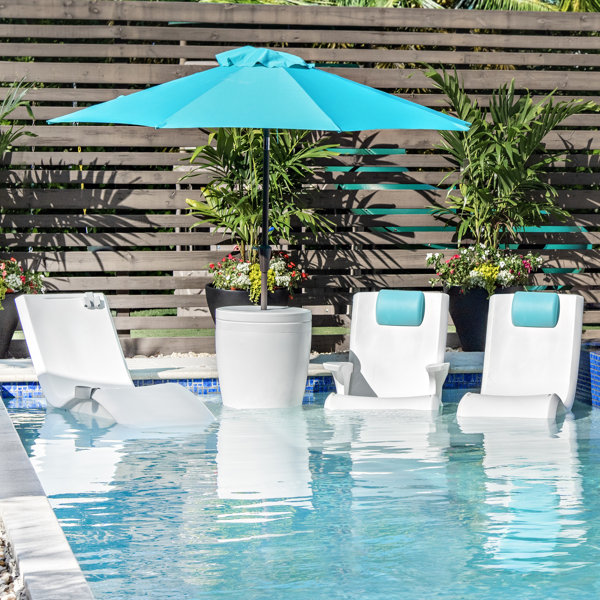 Step2 White Vero Plastic In-Pool Side Table and Umbrella Table Stand ...