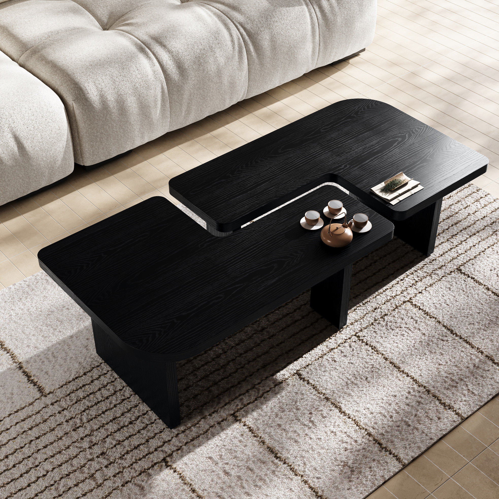 Banior 54" Coffee Table In Dark Oak. Modern Minimalist Style With Thick ...