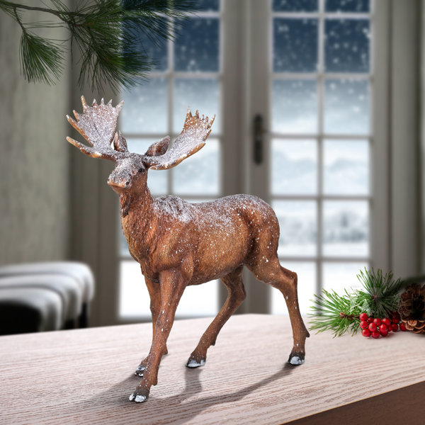 Millwood Pines 14" Resin Standing Moose With Frosted Head | Wayfair
