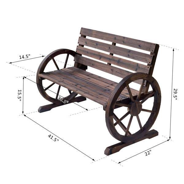 August Grove® Kasandra 41" Wooden Wagon Wheel Bench, Rustic Outdoor ...