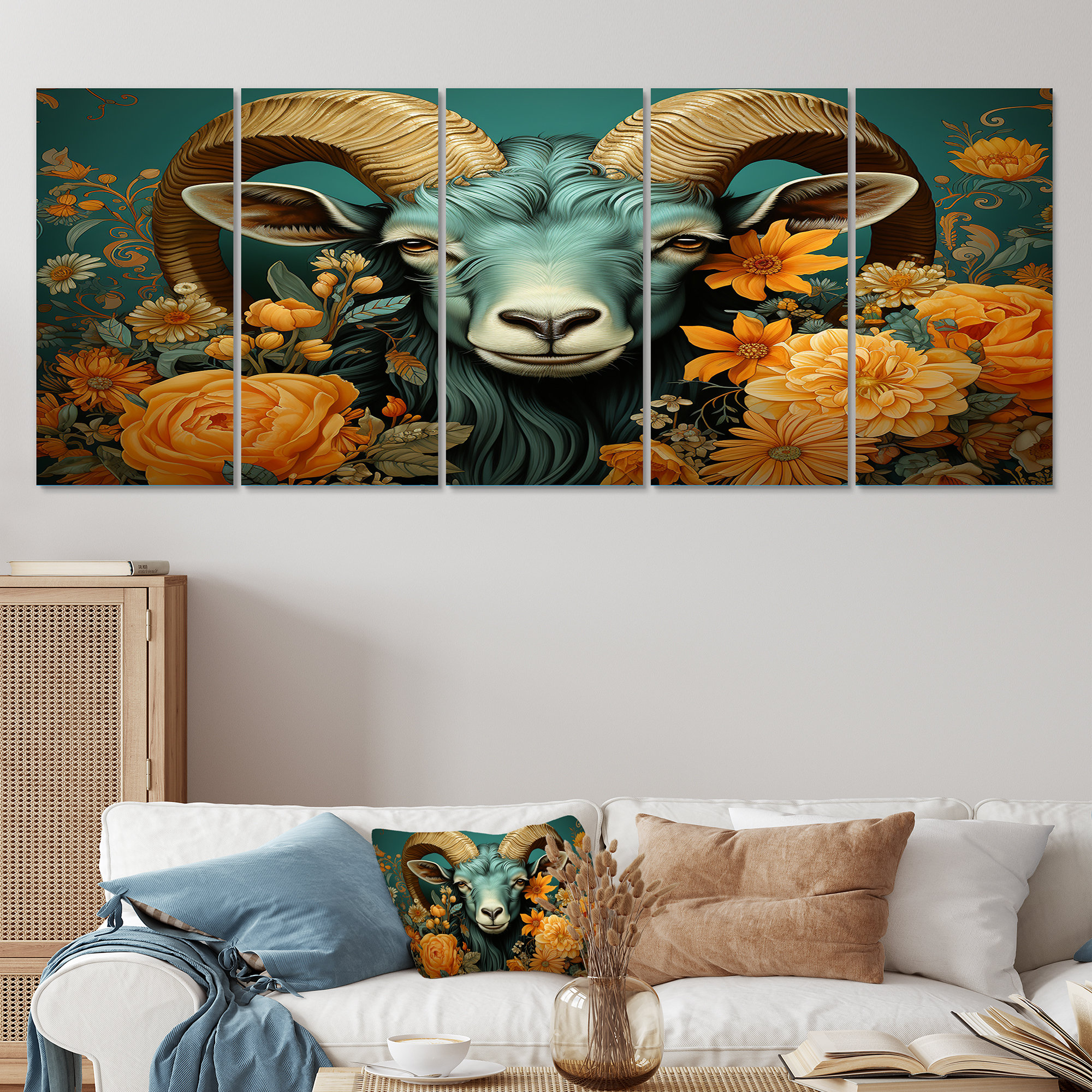 Latitude Run® " Blue And Orange Goat Modern Portrait 5 Piece Art " 5 ...