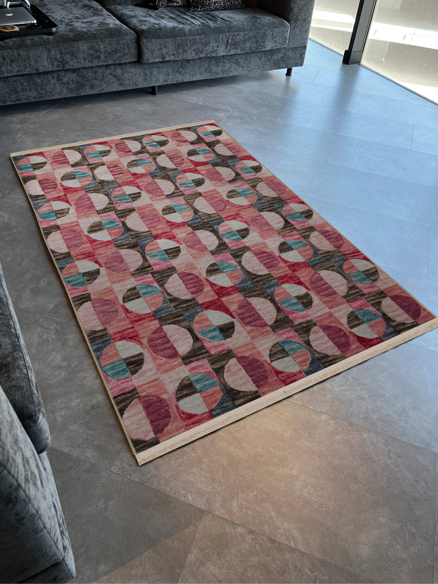 METG HOME Pink-Themed Multi-Colored Geometric Patterned Fringed Vintage ...