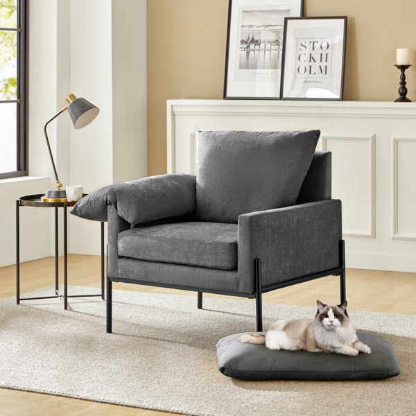 Ivy Bronx Labriola Modern Oversized Chenille Armchair with Cat Cushions ...