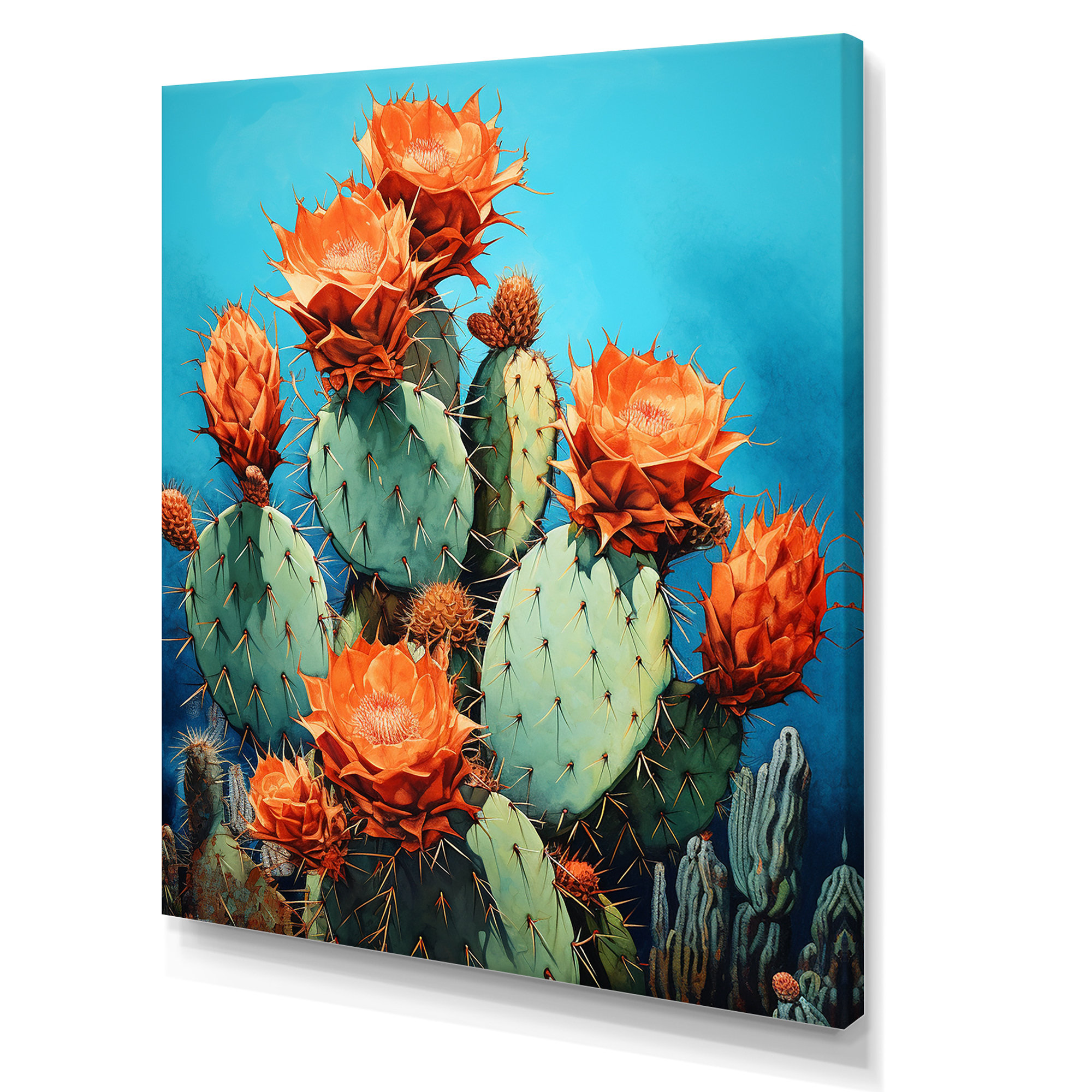 Design Art Cactus Blue And Bronze Brush II - Cactus Canvas Prints | Wayfair