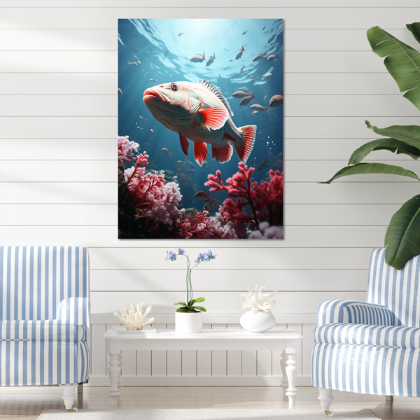 Highland Dunes " Monochrome Red And Grey Fish Dance " on Canvas ...