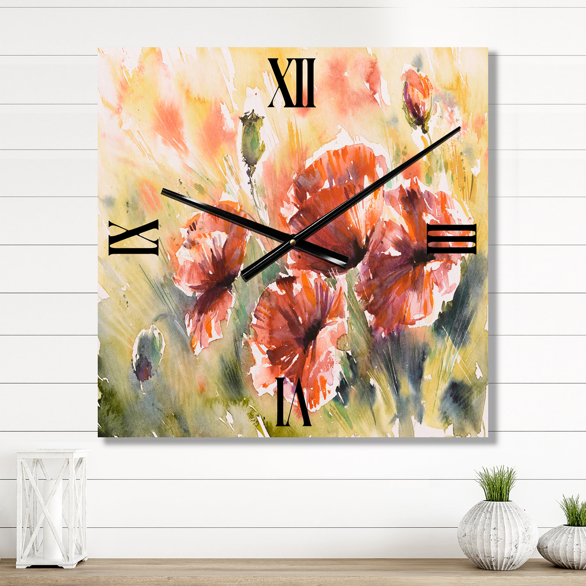 East Urban Home Red Poppy on a Field - Traditional Wall Clock | Wayfair