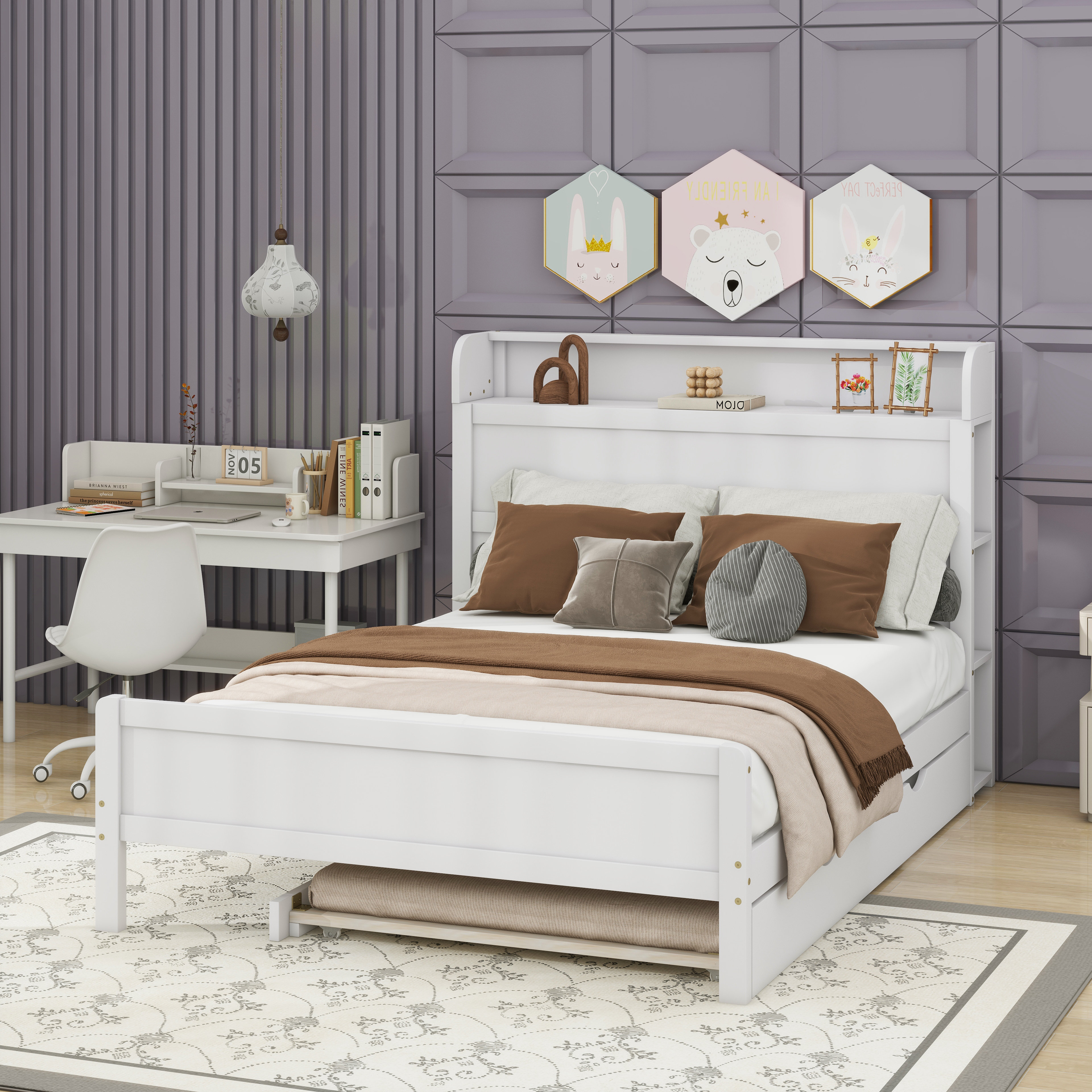 Red Barrel Studio® Wydia Full Size Platform Bed with Storage Headboard ...