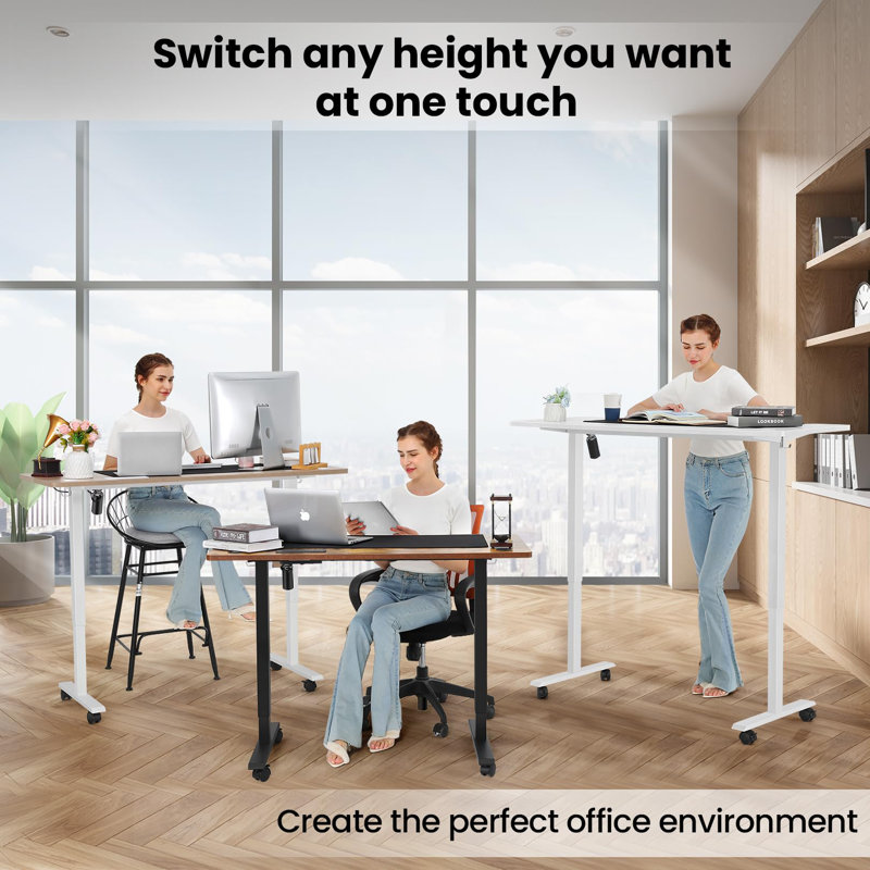 Inbox Zero Meegan 63" Electric Height Adjustable Standing Desk With 4 ...