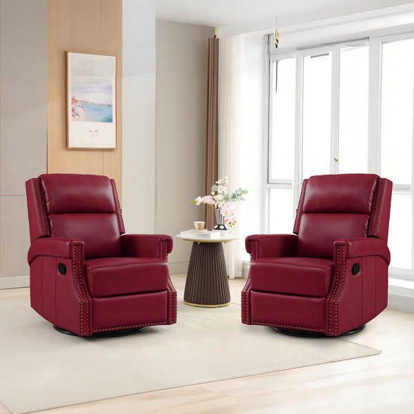Wildon Home® Genuine Leather Swivel Rocking Recliner(Set of 2) | Wayfair