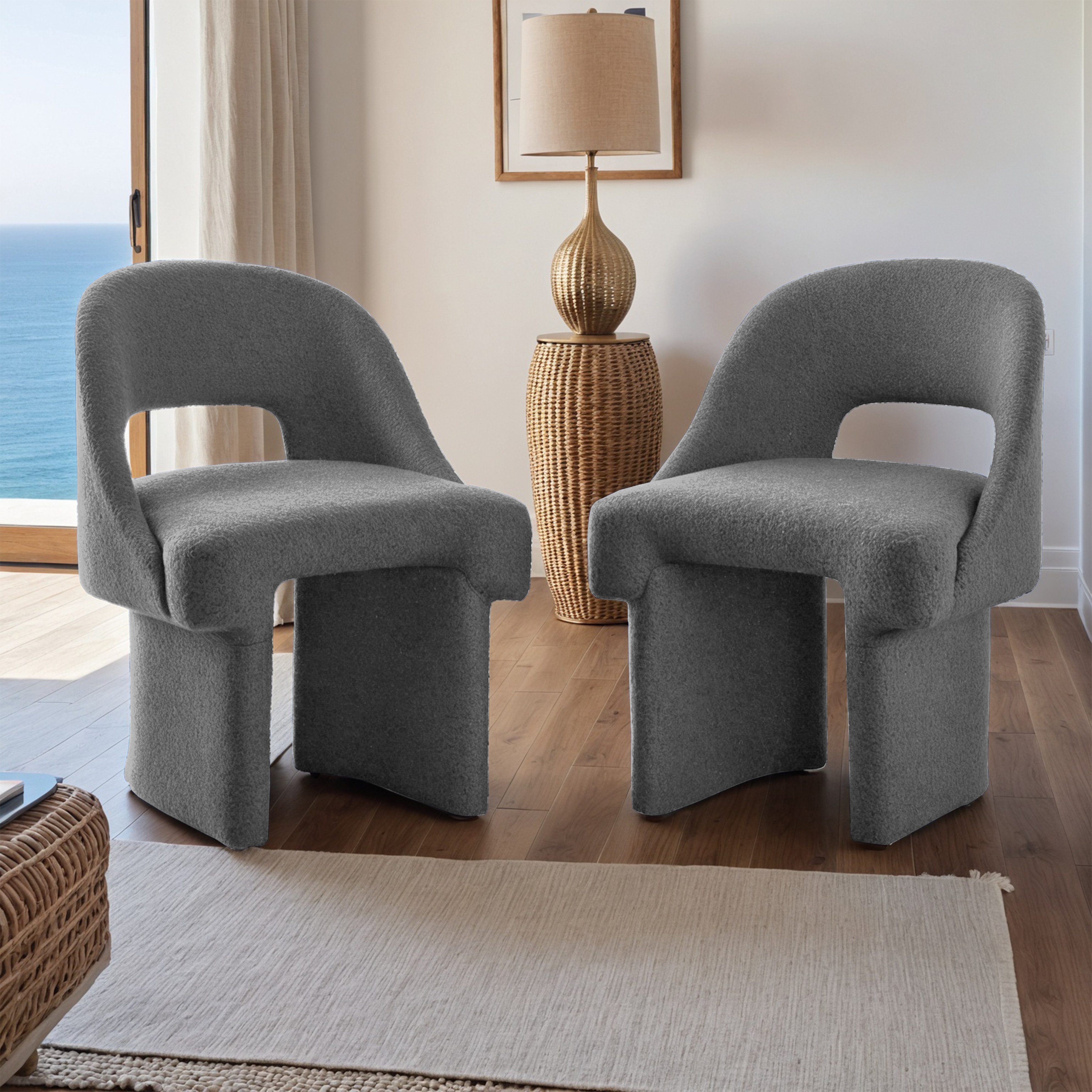 Ivy Bronx Quell Mid-Back Boucle Accent Chair With Open-Back And Curved ...