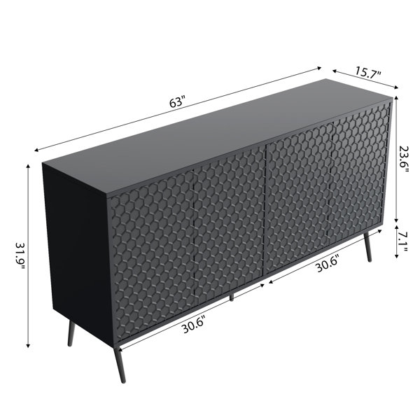 Corrigan Studio Buffet européen de 63 po, 5 pieds, 4 tablettes et ...