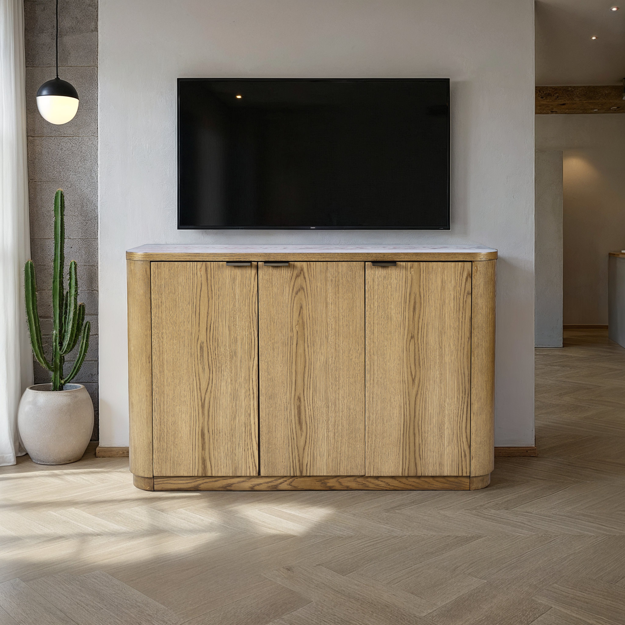 Latitude Run® Coulson 50 Inch Minimalist Modern Curved Storage Console ...