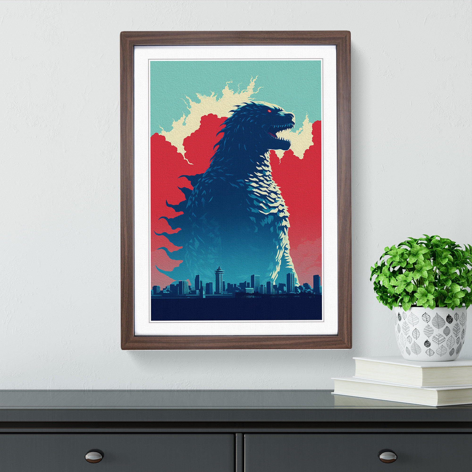 Big Box Art Godzilla Minimalism - Single Picture Frame Art Prints on ...
