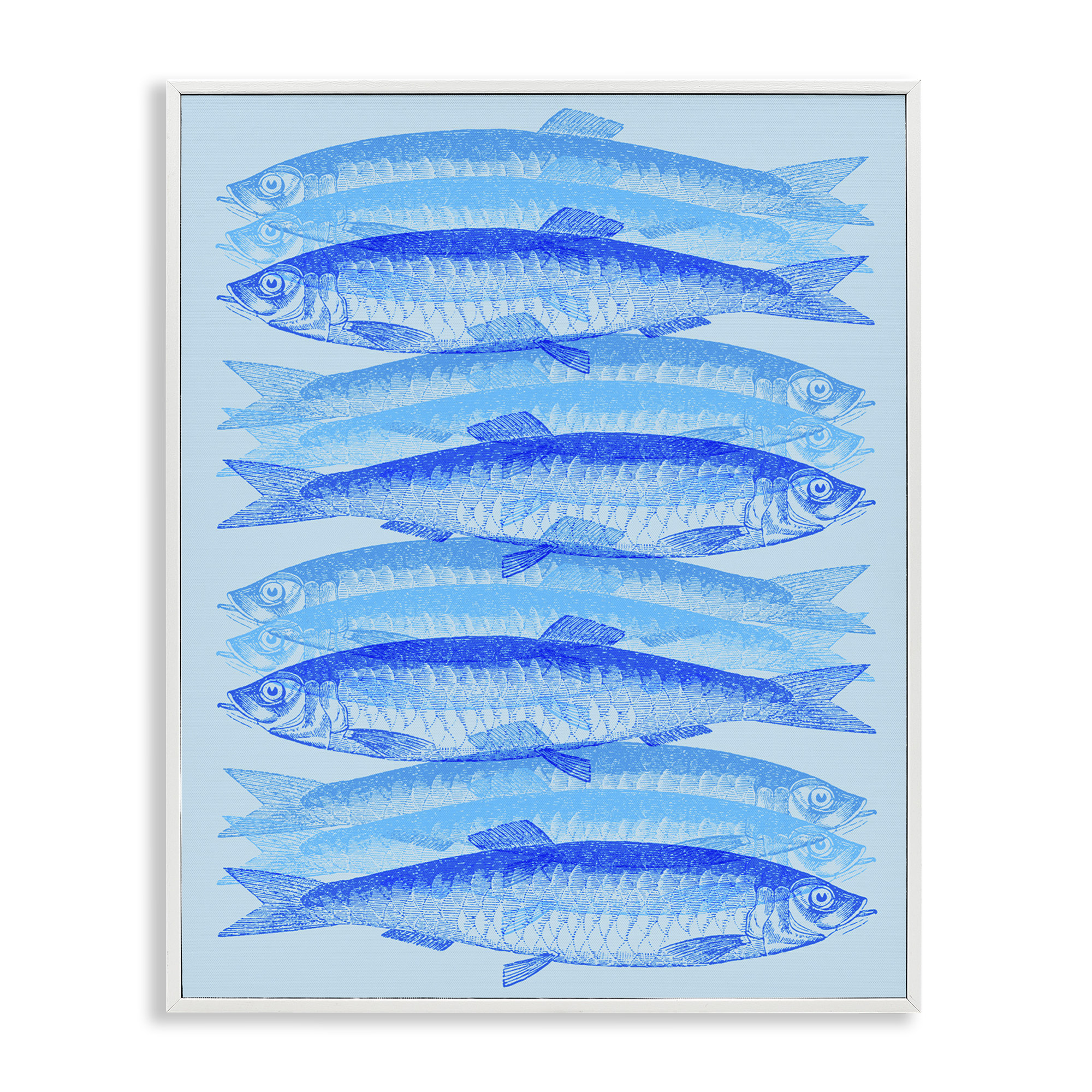 Stupell Industries Blue Layered Fish Framed Giclee Art by Daphne ...