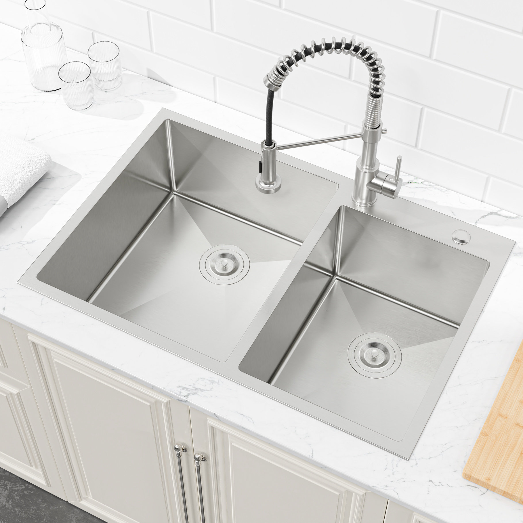 Crafted Palm Double Bowl Stainless Steel Kitchen Sink 33"X19 ...
