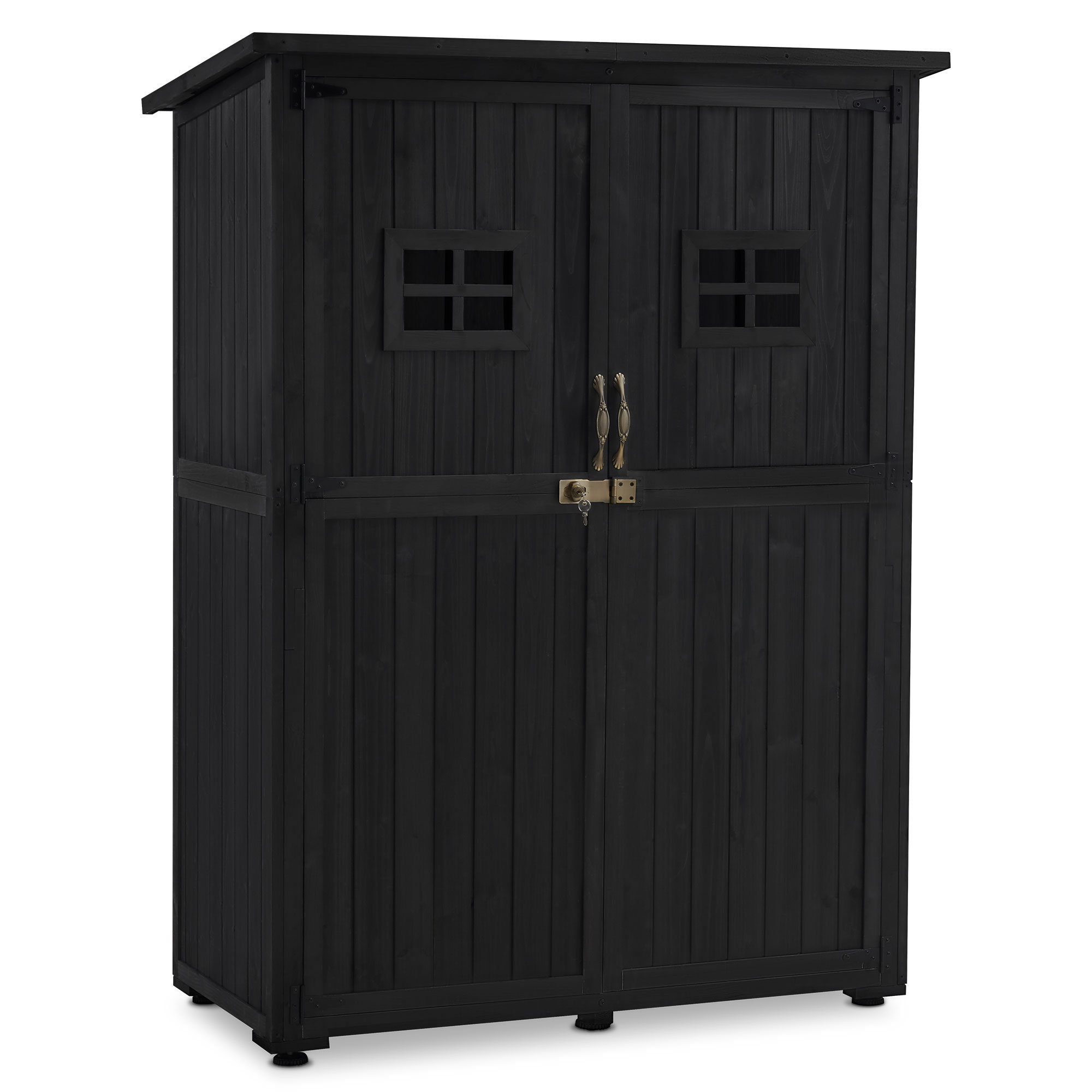MCombo 4 ft. W x 2 ft. D Outdoor Wooden Storage Shed with 2 Shelves and ...