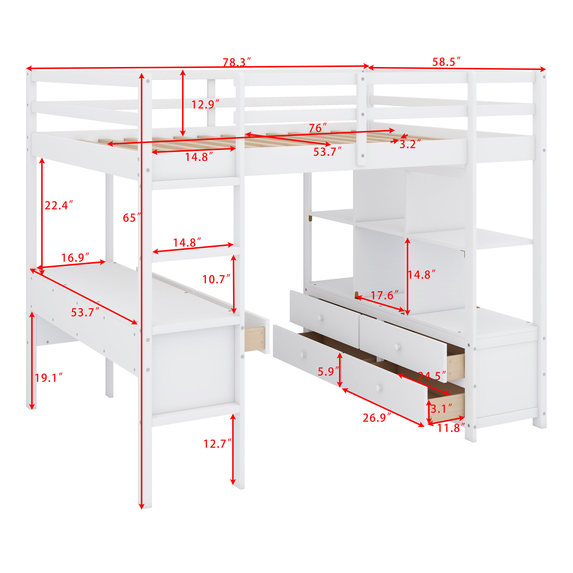 Harriet Bee Leda Kids Full Loft Bed with Drawers | Wayfair