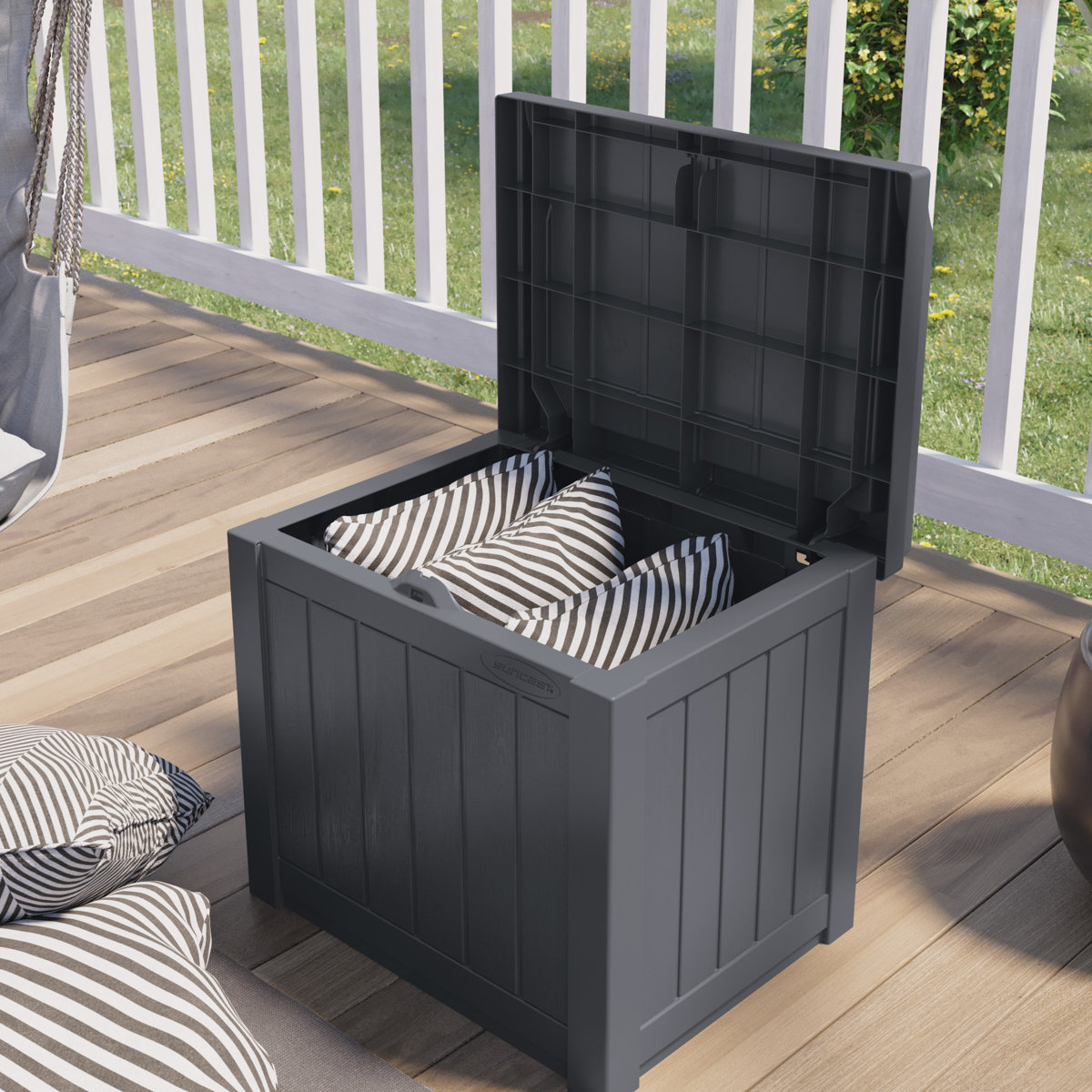 Suncast 22 Gallon Water Resistant Deck Box with Storage Seat & Reviews ...